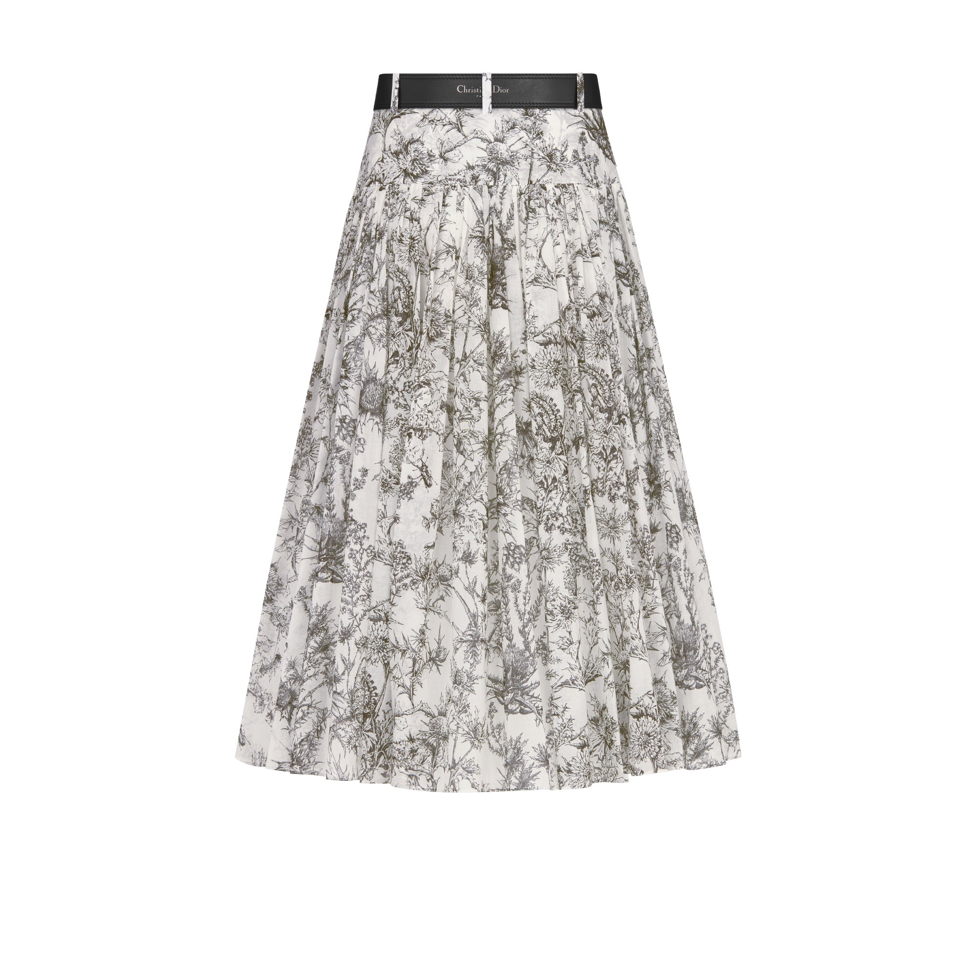 Mid-Length Belted Skirt White Cotton Muslin with Black Dior Chardons ...