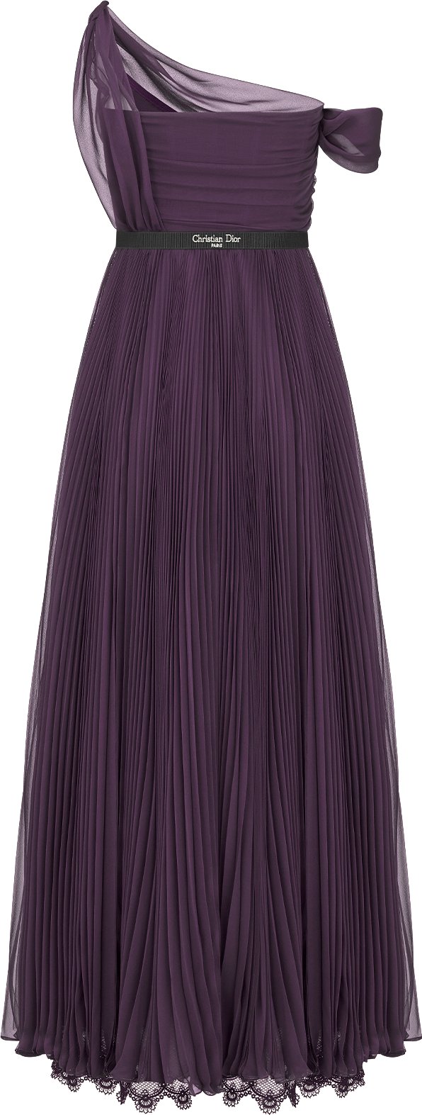 Robe longue plissée ceinturée Mousseline de soie violette | DIOR