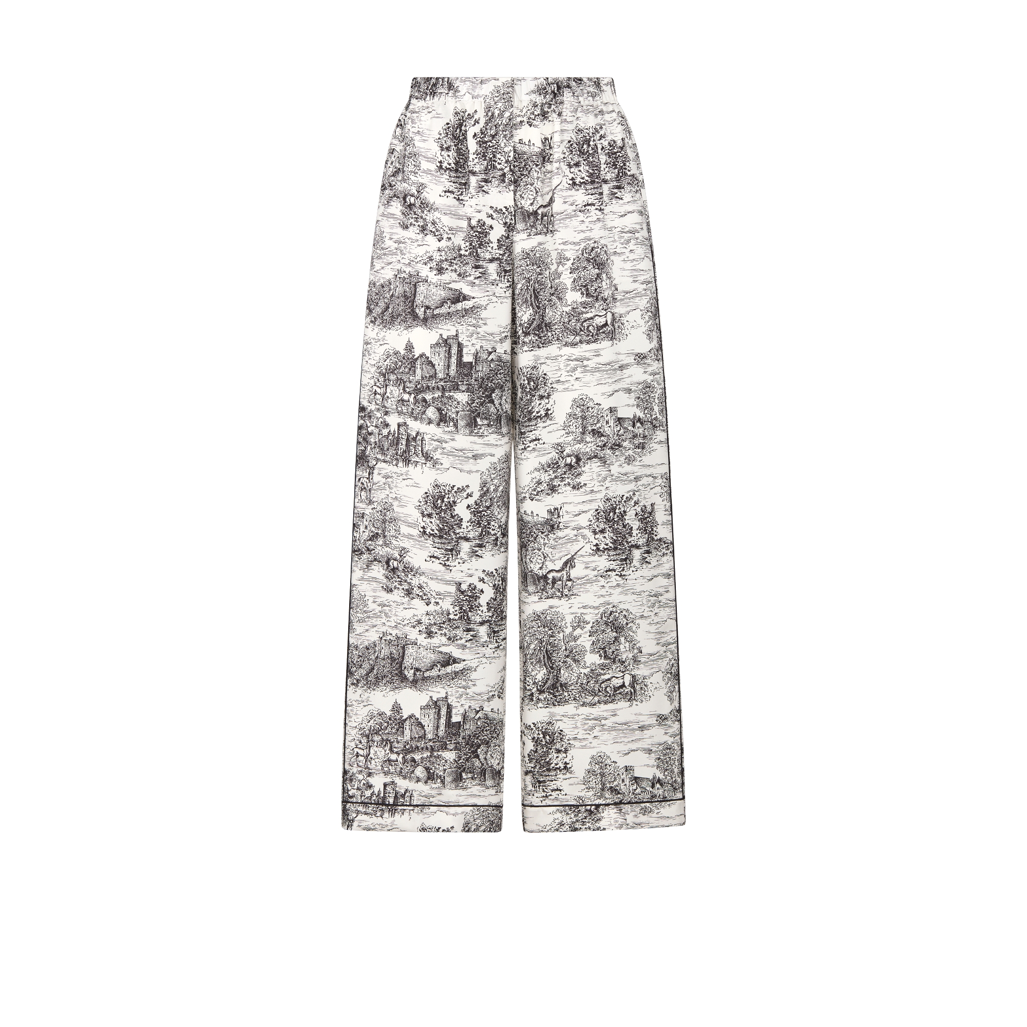 Pants White Silk Twill with Black Toile de Jouy Scotland Motif | DIOR