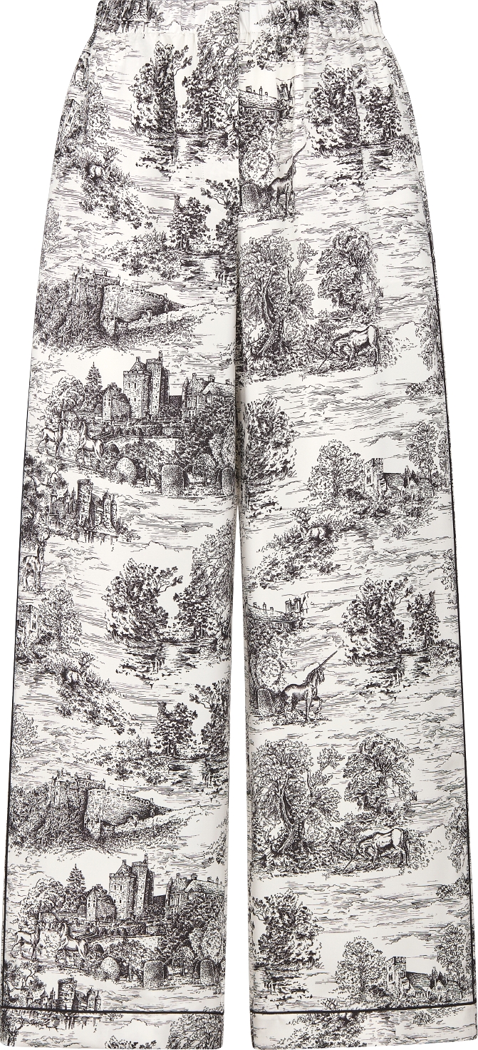 Pants White Silk Twill with Black Toile de Jouy Scotland Motif | DIOR