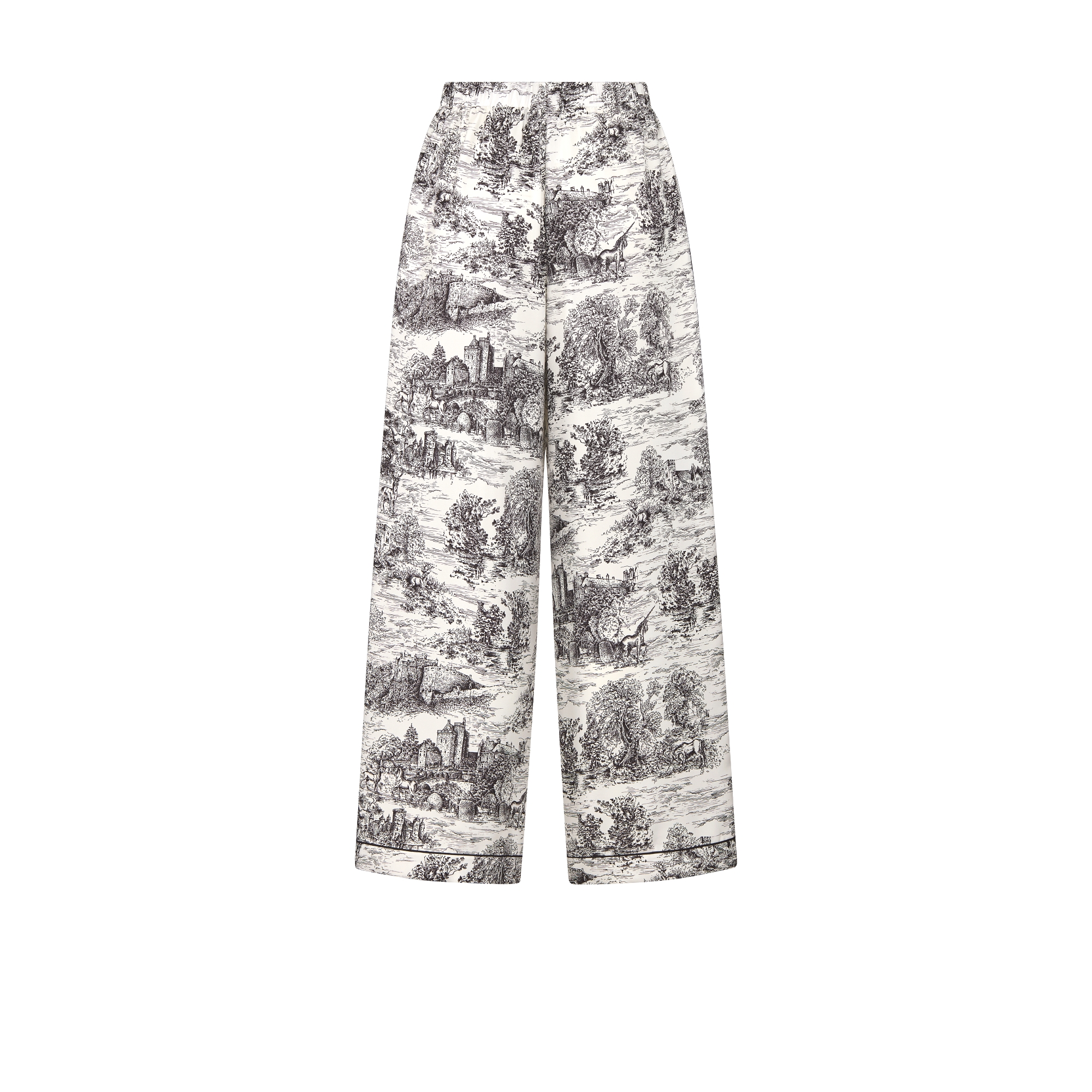 Pants White Silk Twill with Black Toile de Jouy Scotland Motif | DIOR