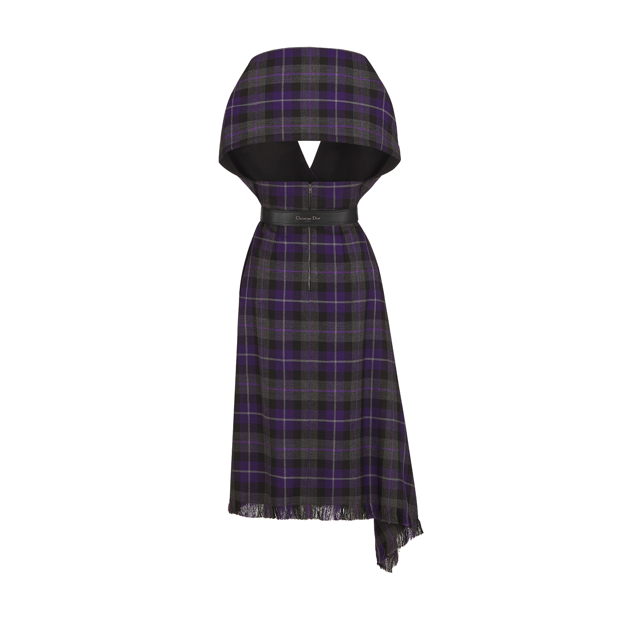Mid-Length Belted Dress Purple, Gray and White Check'n'Dior Virgin Wool ...