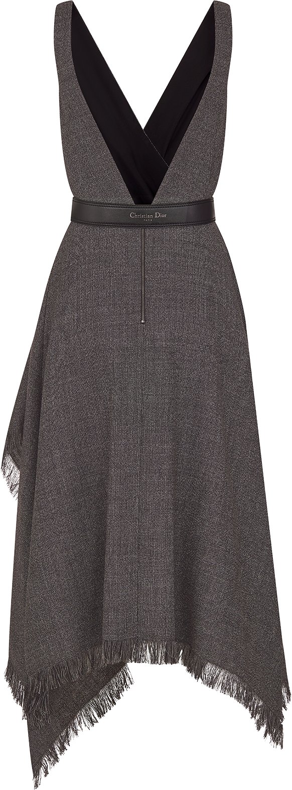 Robe mi-longue drapée ceinturée Tweed de laine vierge grise | DIOR
