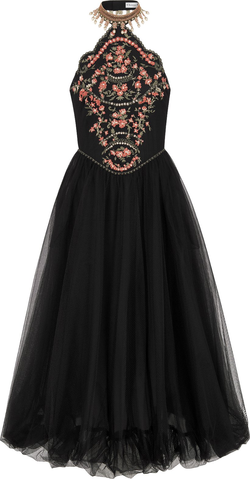 Robe mi-longue brodée Résille technique noire | DIOR