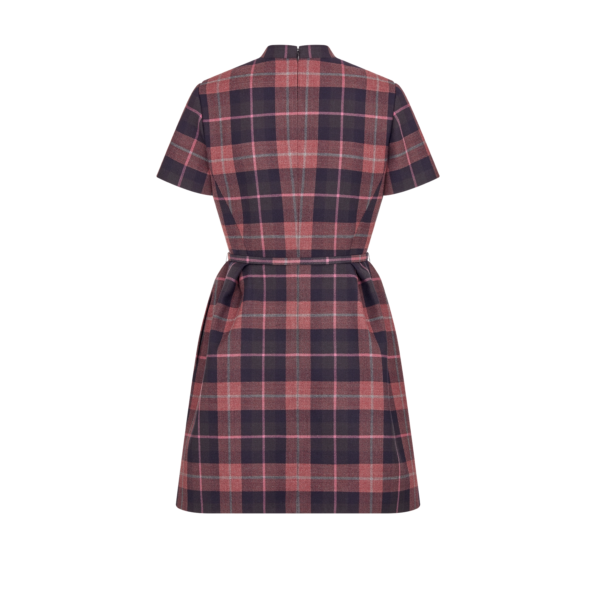 Vestido curto com cinto Lã virgem Check'n'Dior rosa, cinza e branca | DIOR