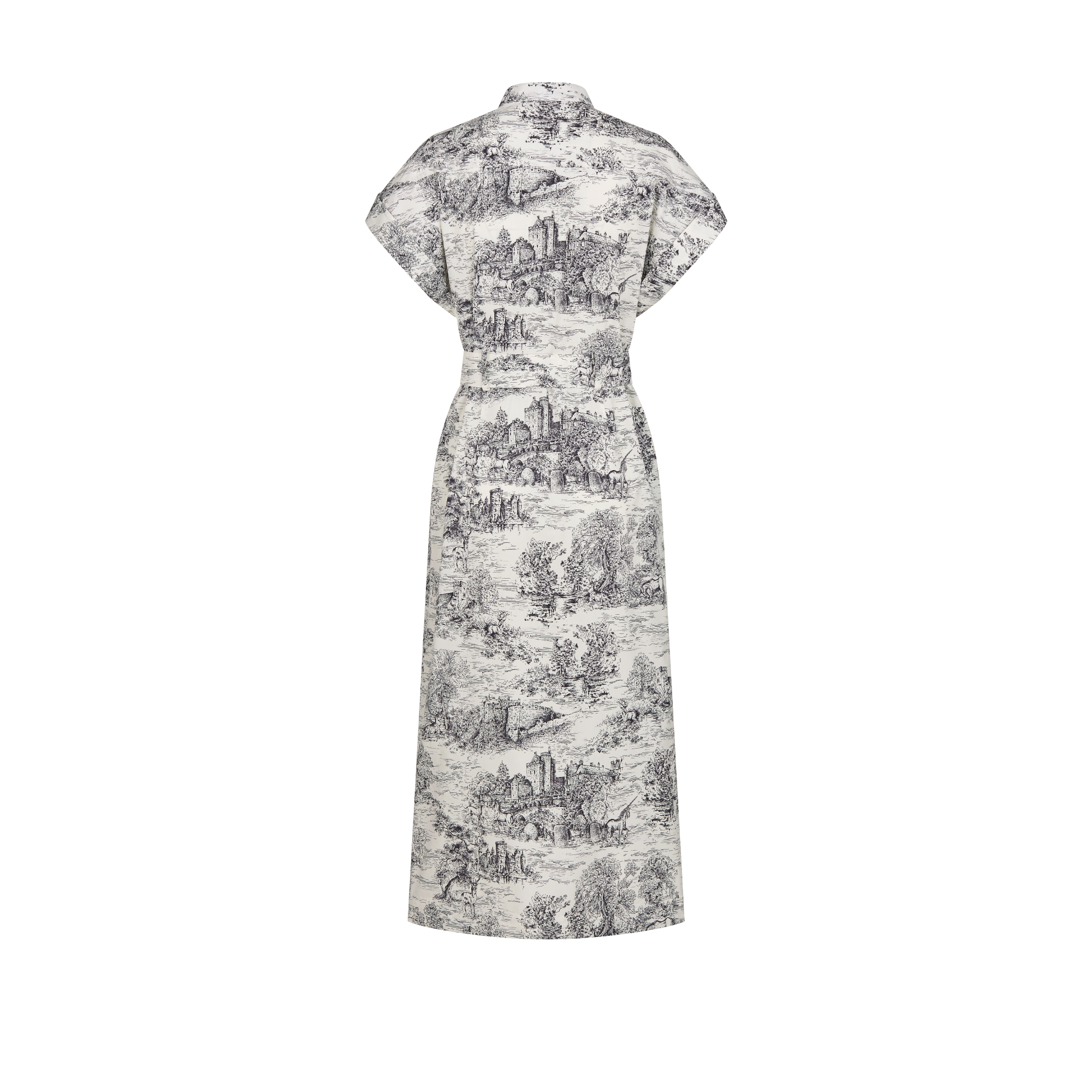 Mid-Length Shirtdress White Cotton and Silk Poplin with Blue Toile de ...