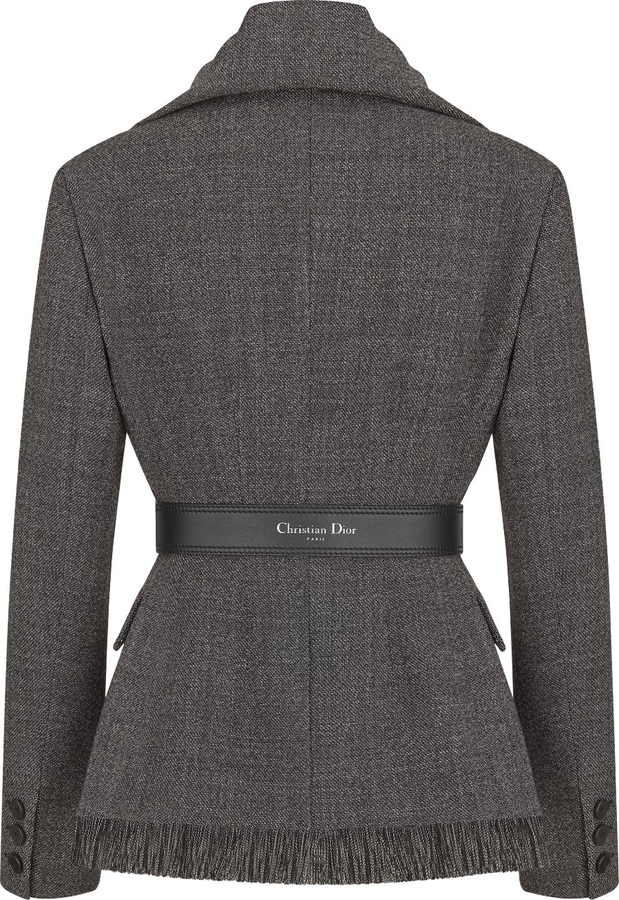 Belted Jacket with Removable Scarf Gray Virgin Wool Tweed | DIOR