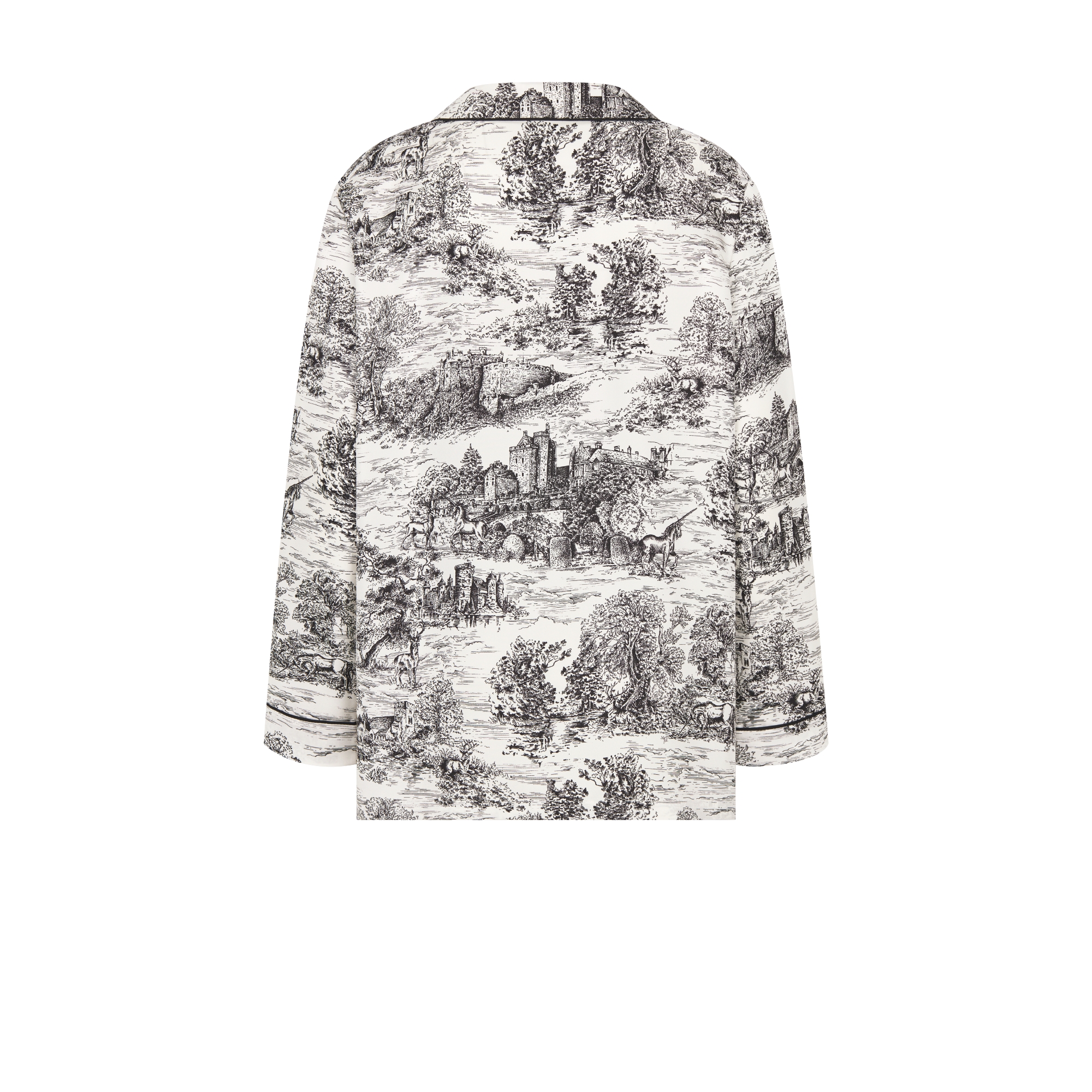 Camicia Twill di seta bianco con motivo Toile de Jouy Scotland nero | DIOR