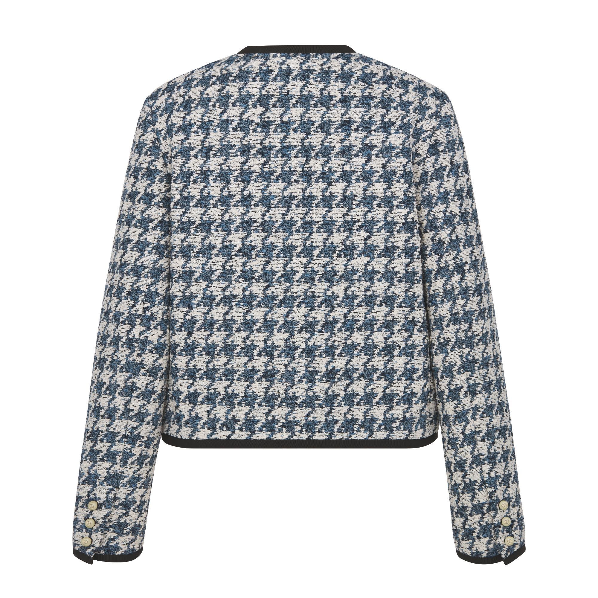 Cropped Jacket Blue and White Cotton-Blend Tweed with Houndstooth Motif | DIOR