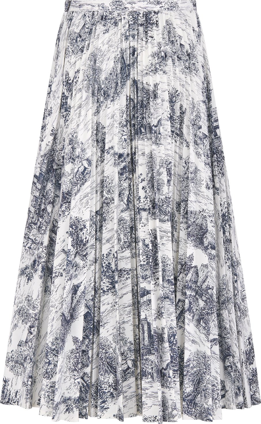 Jupe mi-longue plissée Denim de coton blanc à motif Toile de Jouy ...