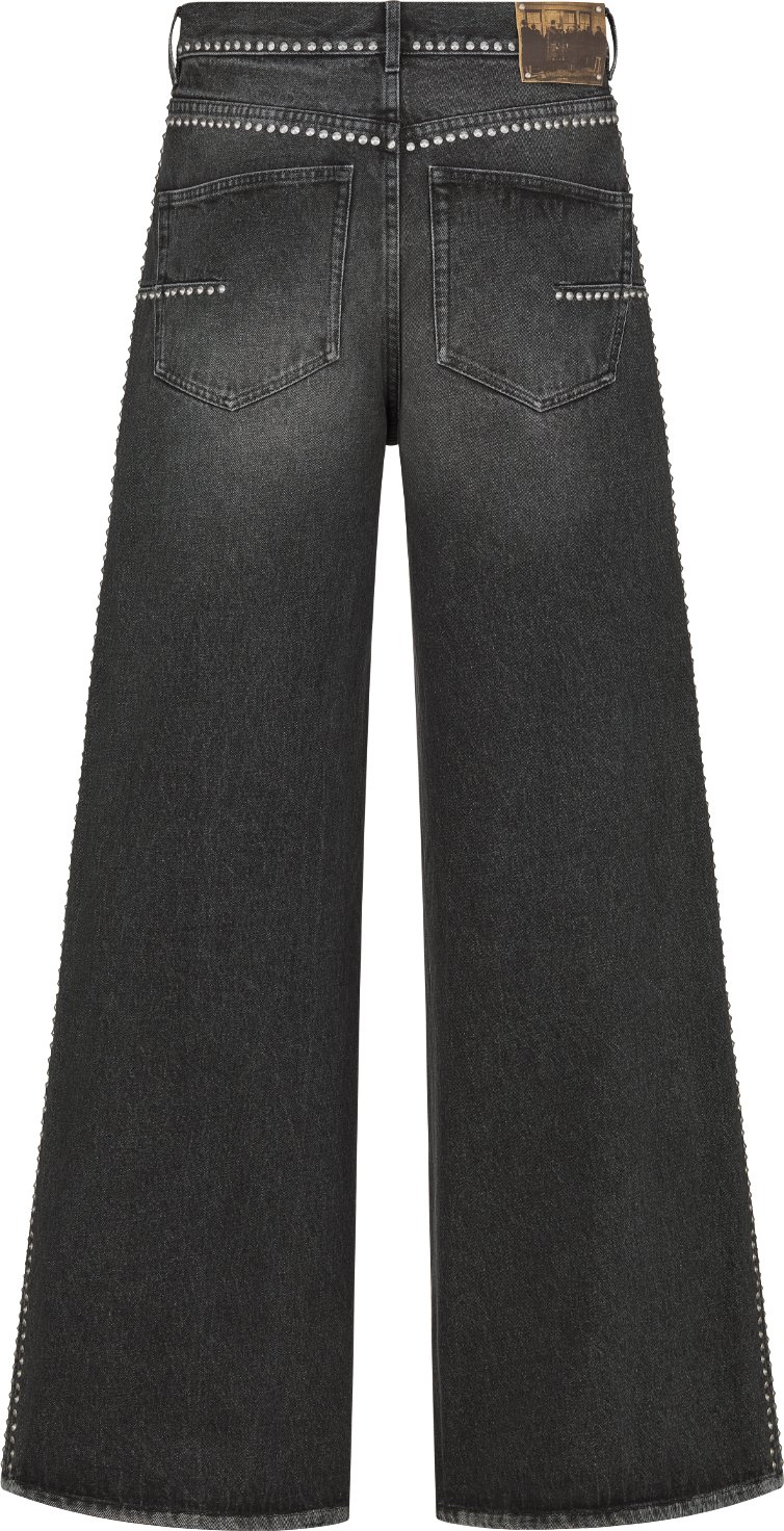 Flared Studded Jeans Black Stonewashed Cotton Denim | DIOR
