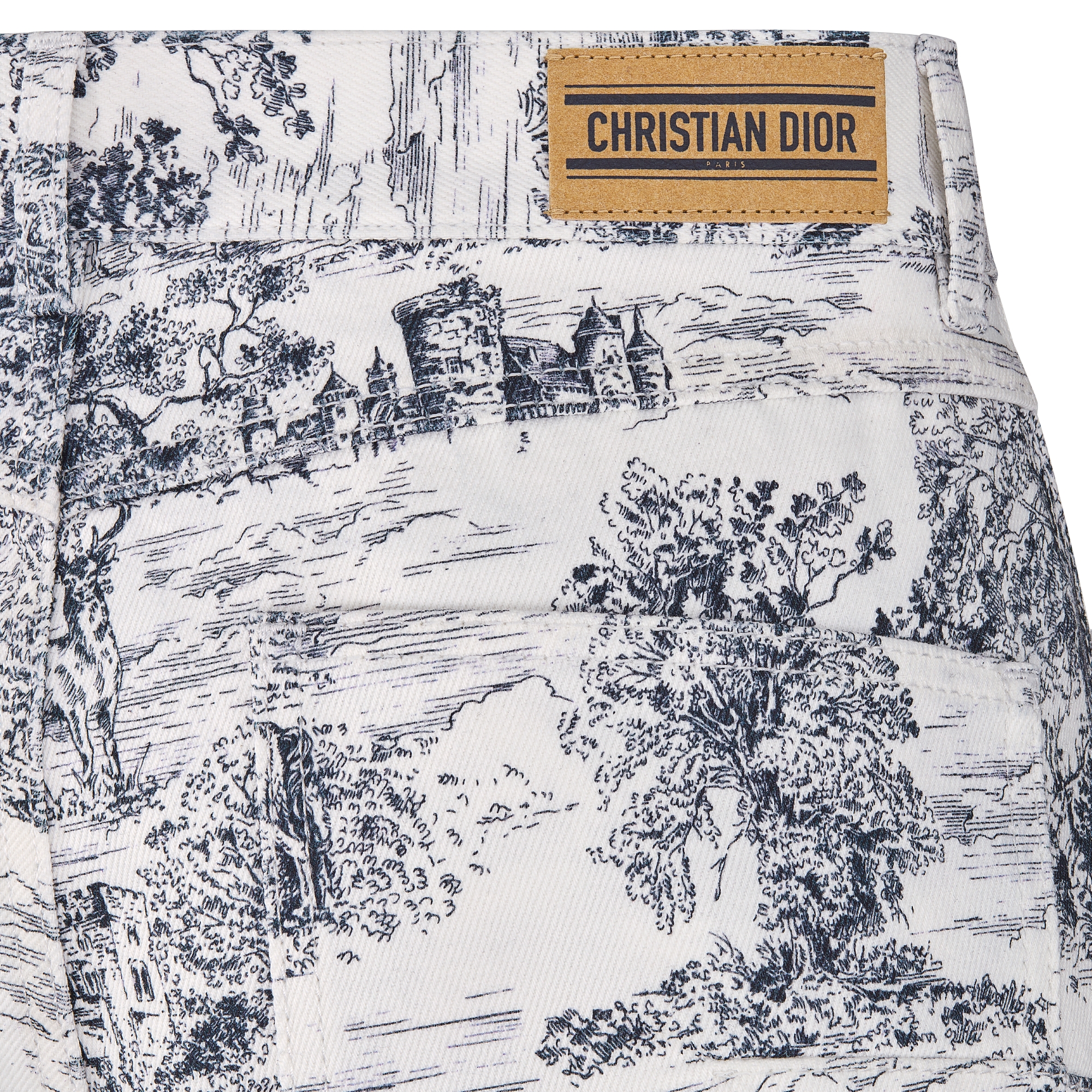 Shorts White Cotton Denim with Blue Toile de Jouy Scotland Motif | DIOR