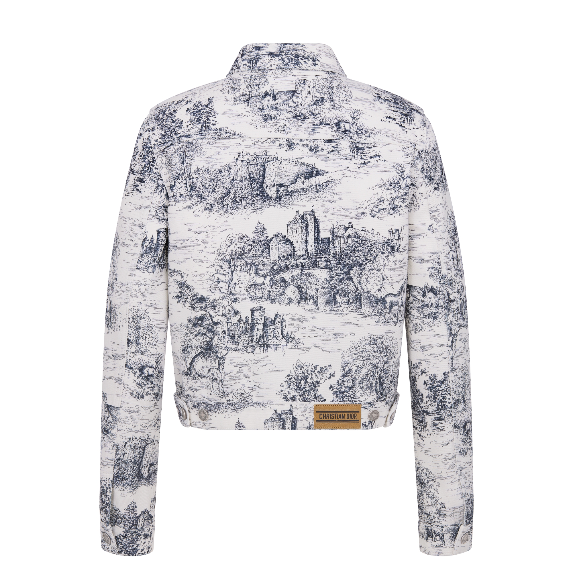 Jacket White Cotton Denim with Blue Toile de Jouy Scotland Motif | DIOR
