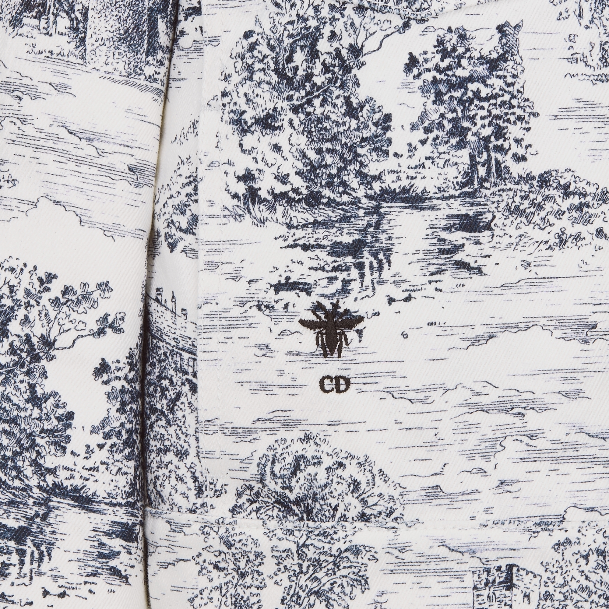 Jacket White Cotton Denim with Blue Toile de Jouy Scotland Motif | DIOR