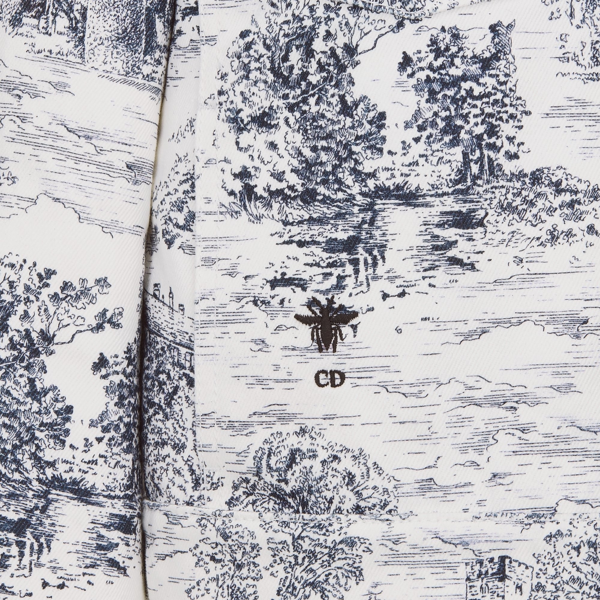 Jacket White Cotton Denim with Blue Toile de Jouy Scotland Motif | DIOR