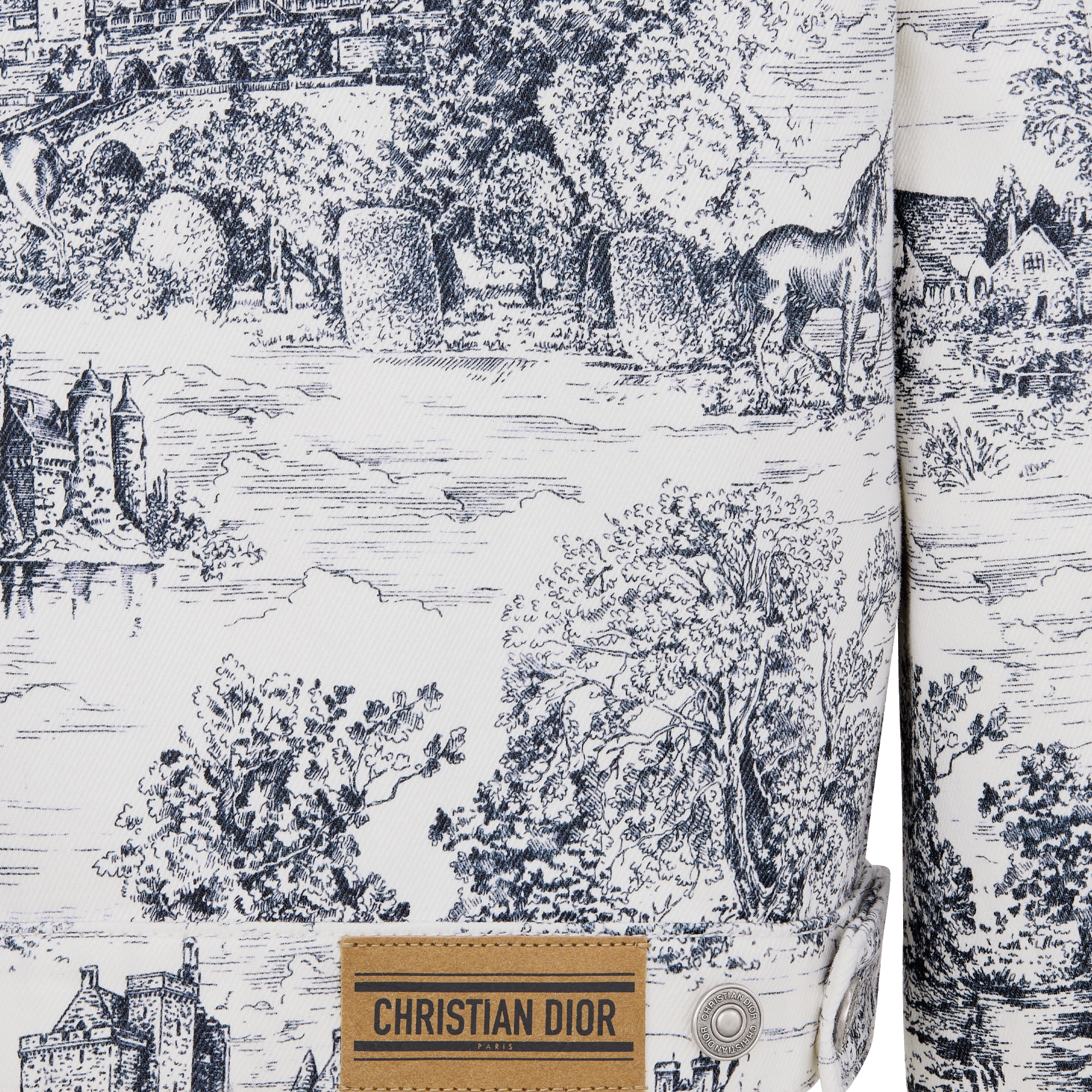 Jacket White Cotton Denim with Blue Toile de Jouy Scotland Motif | DIOR
