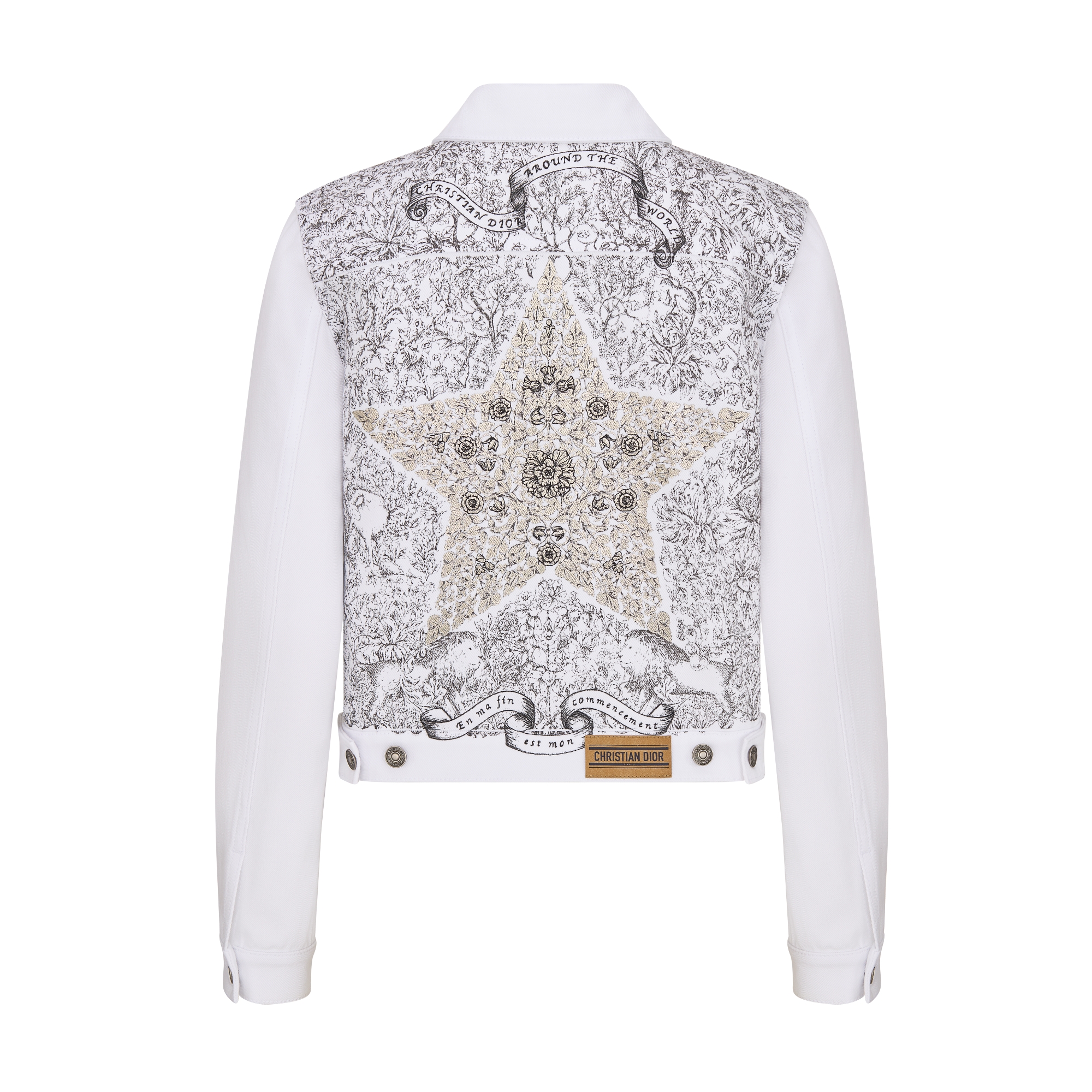 Jacket White Cotton Denim with Gold-Tone Dior Around the World Motif | DIOR