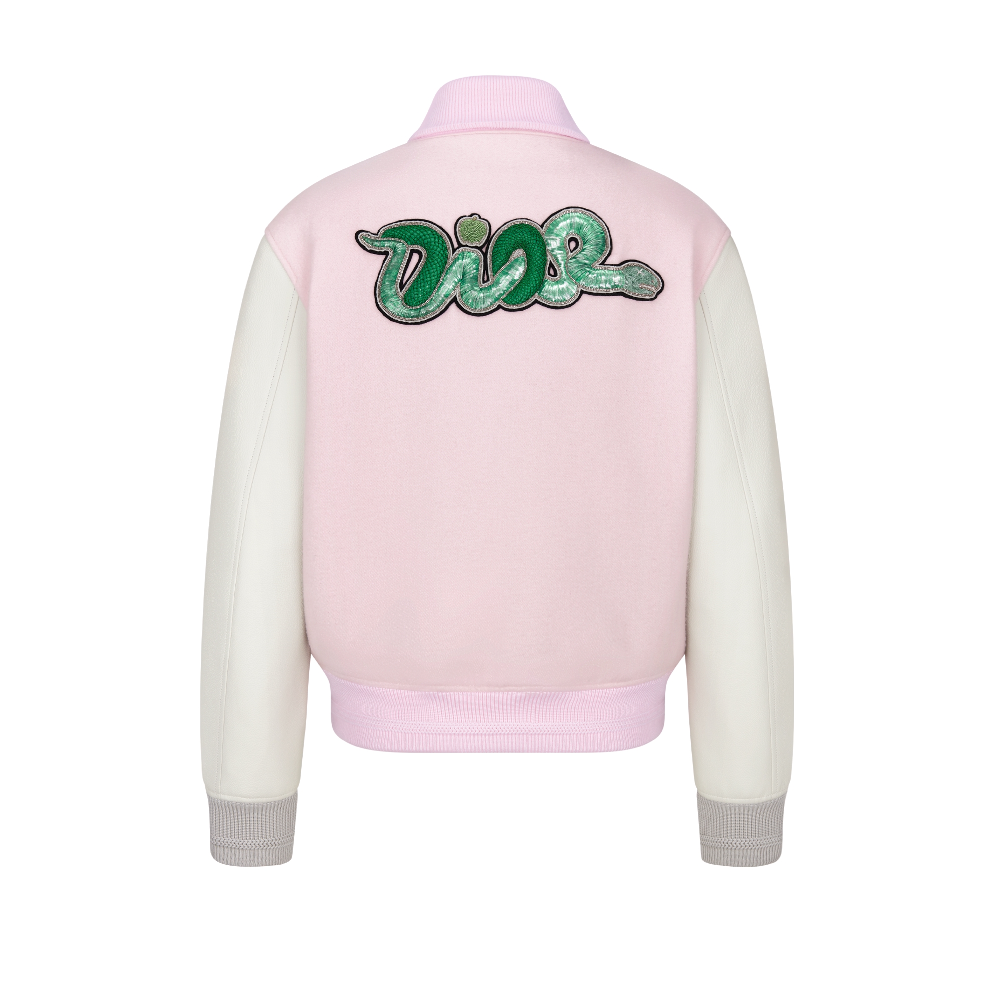 DIOR AND KAWS Varsity Jacket Pink Virgin Wool and Cashmere with Beige ...