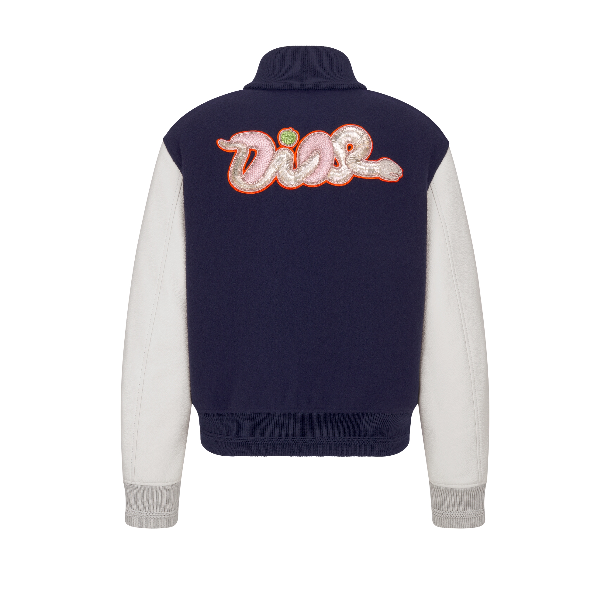 DIOR AND KAWS Varsity Jacket Blue Virgin Wool and Cashmere with Beige ...