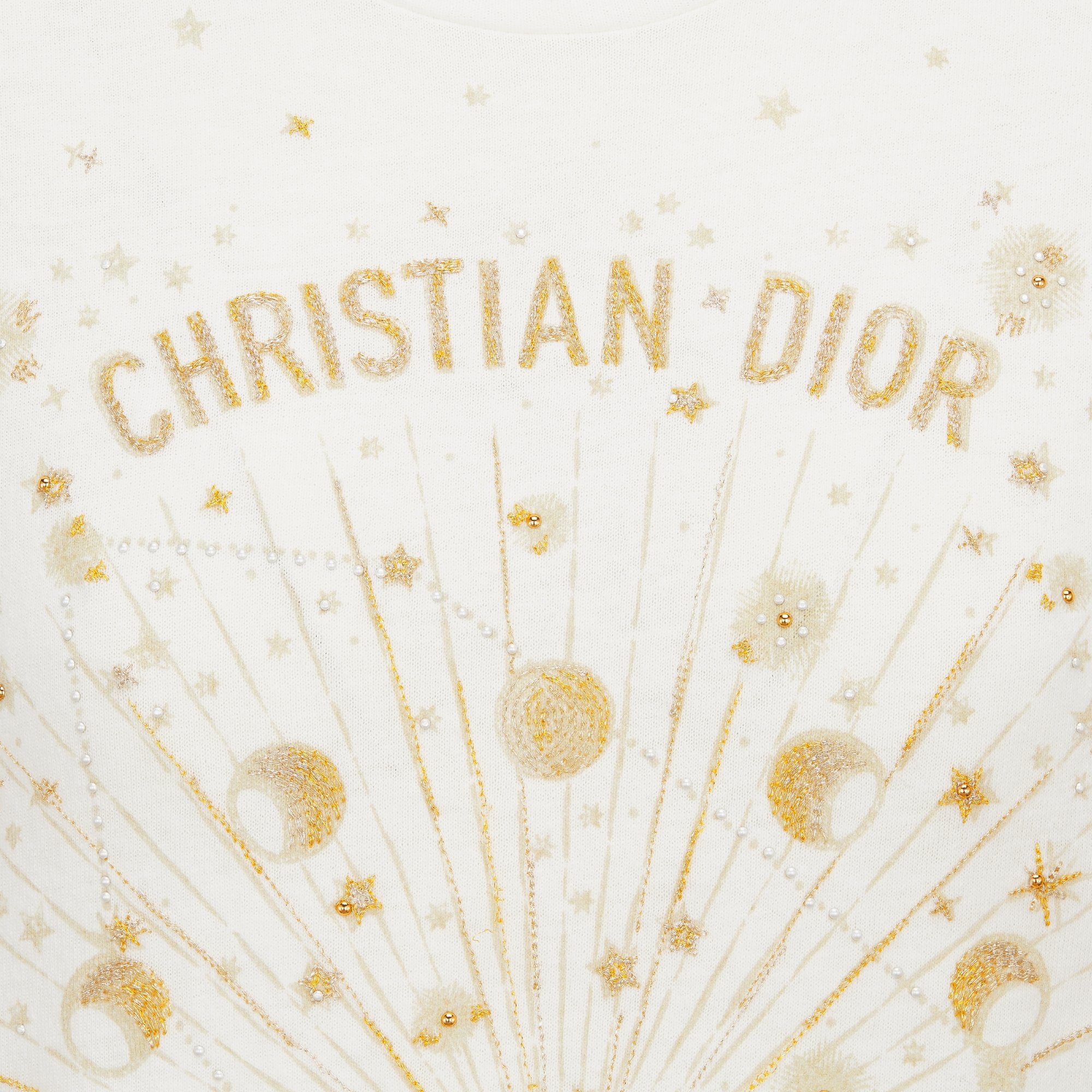 Футболка с вышивкой Хлопковый трикотаж белого цвета с мотивом Dior Astral золотистого цвета Dior