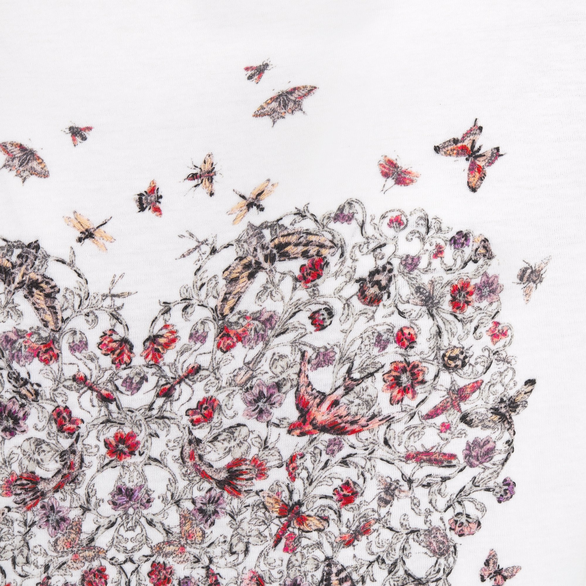 Dioramour Embroidered T-Shirt White Cotton and Linen Jersey with ...