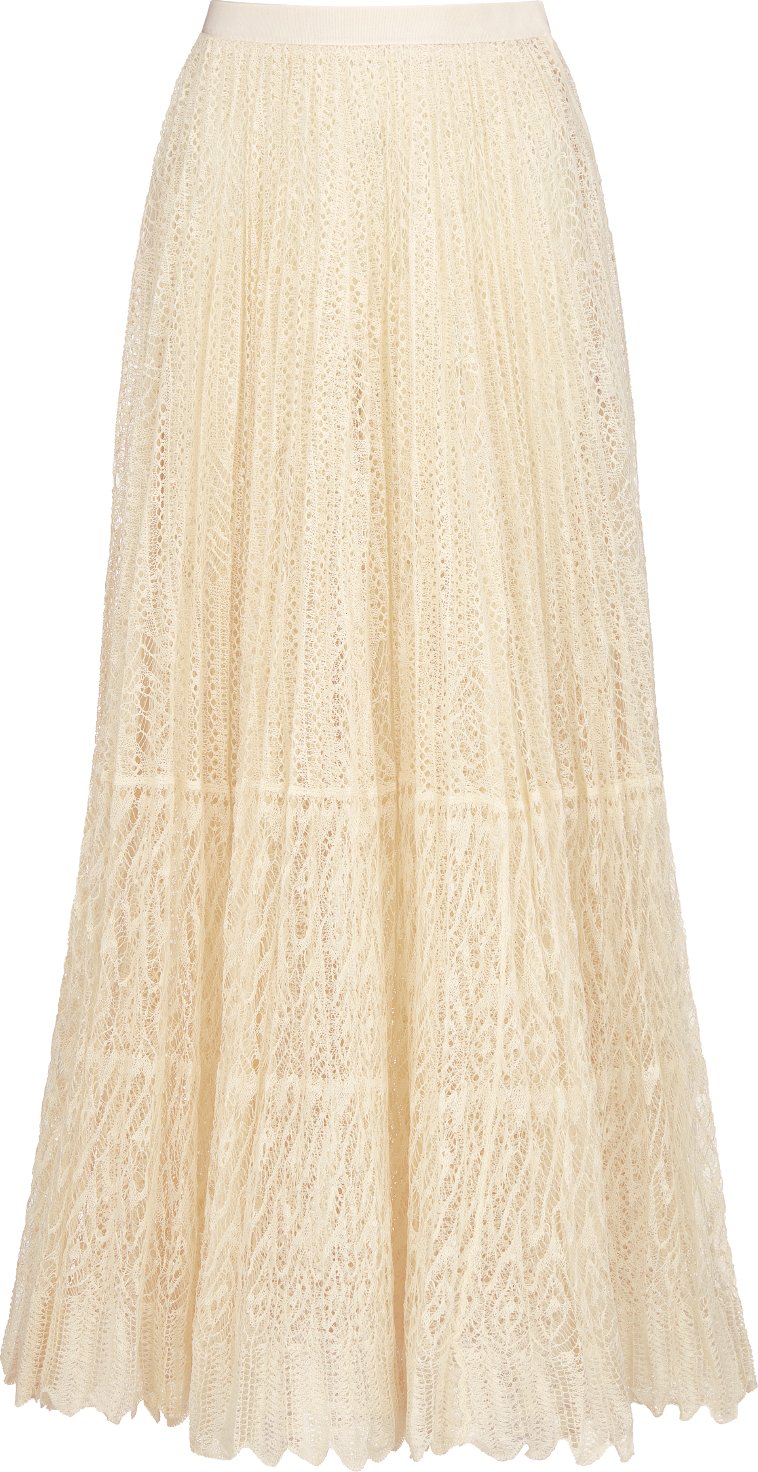 Jupe longue Maille dentelle de coton mélangé écru | DIOR