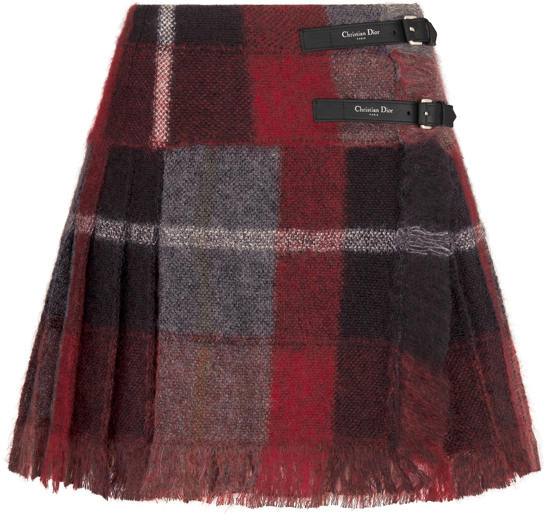 Short Kilt Red, Gray and Black Check'n'Dior Blended Mohair and Wool ...