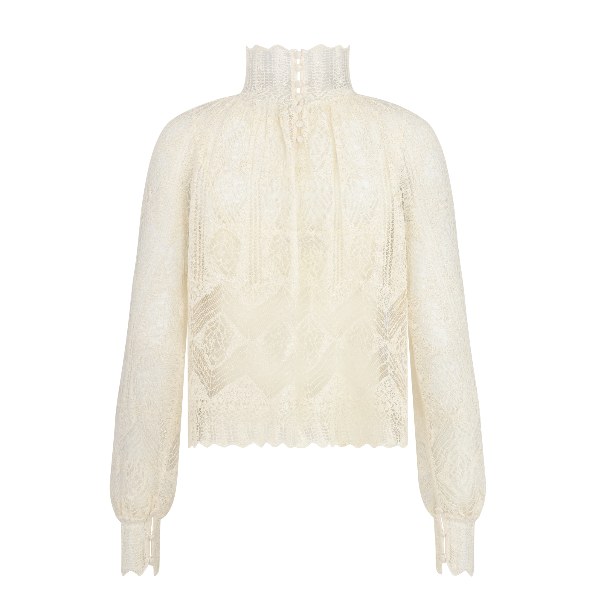 Stand-Collar Top Ecru Cotton-Blend Lace Knit | DIOR