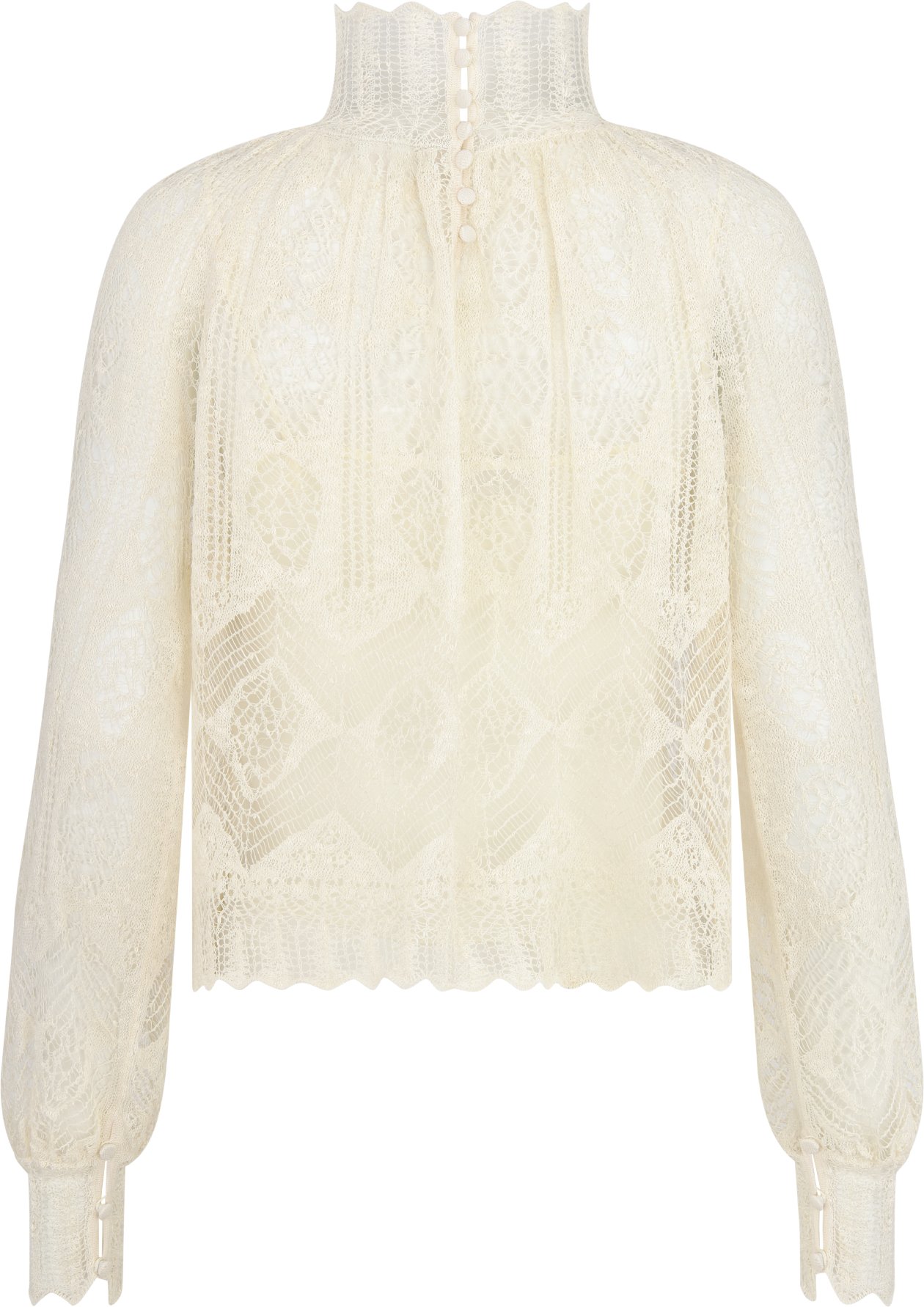 Stand-Collar Top Ecru Cotton-Blend Lace Knit | DIOR