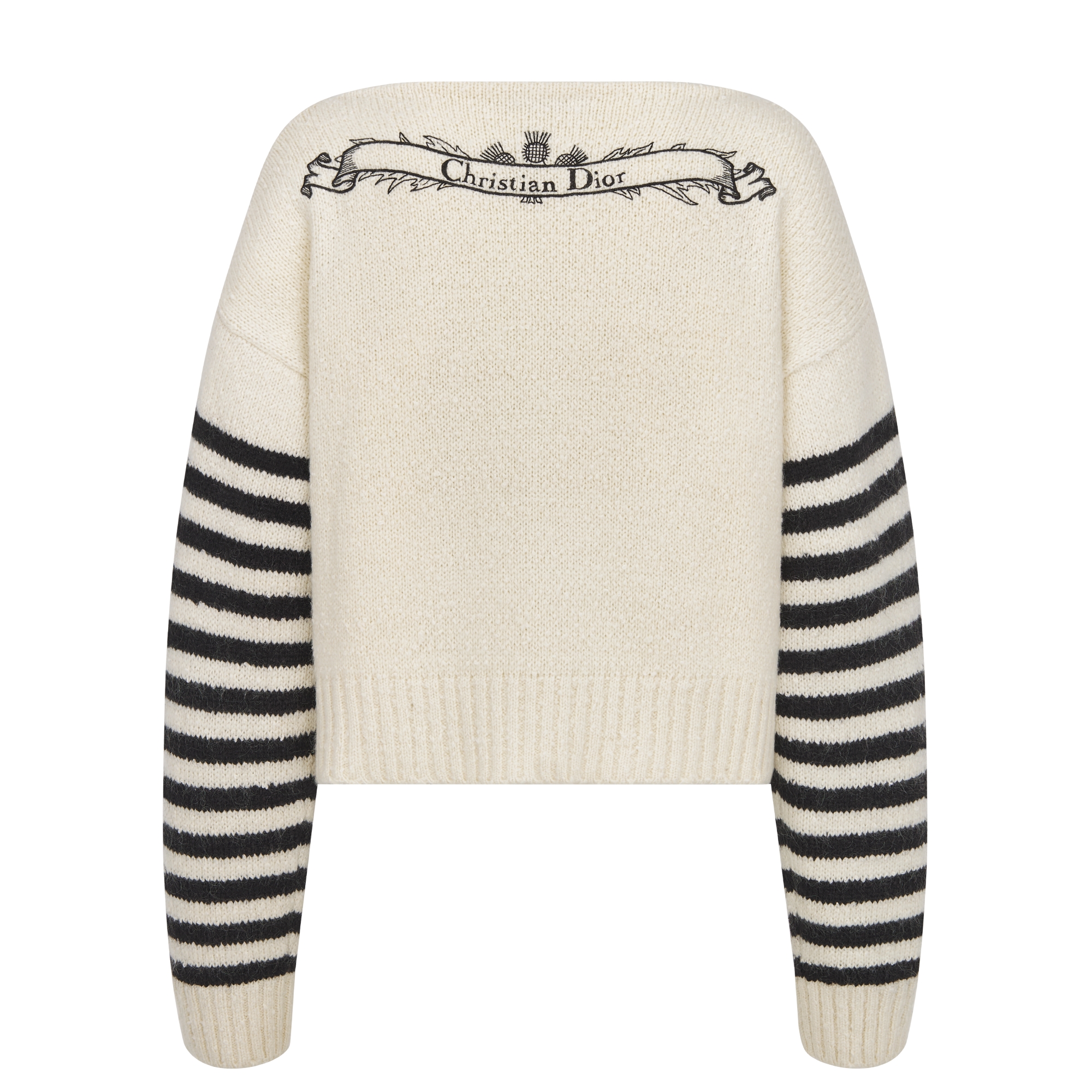 Embroidered Sweater White Blended Cotton, Wool and Mohair Knit with ...