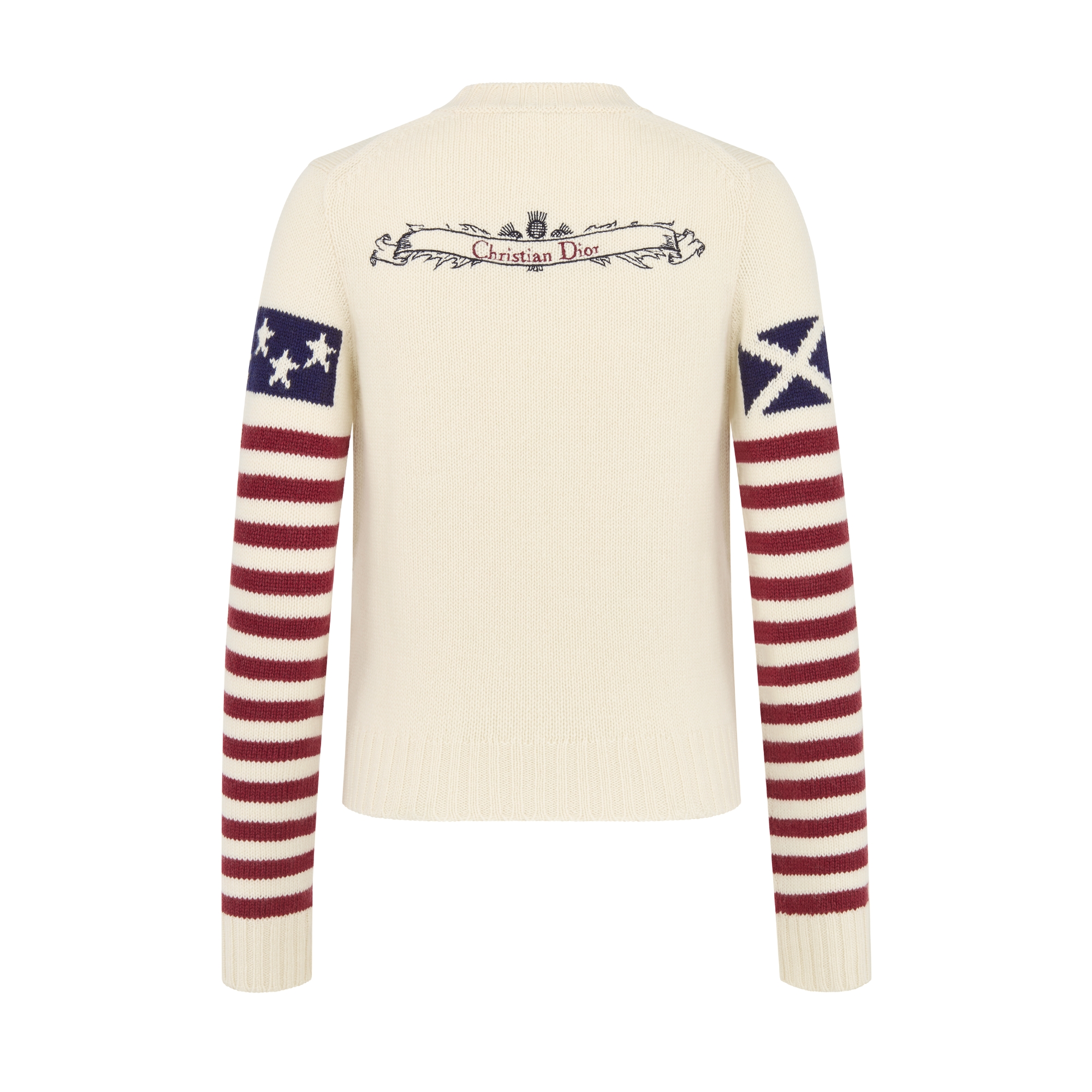 Embroidered Sweater Ecru Cashmere Knit with Red and Navy Blue Dior ...