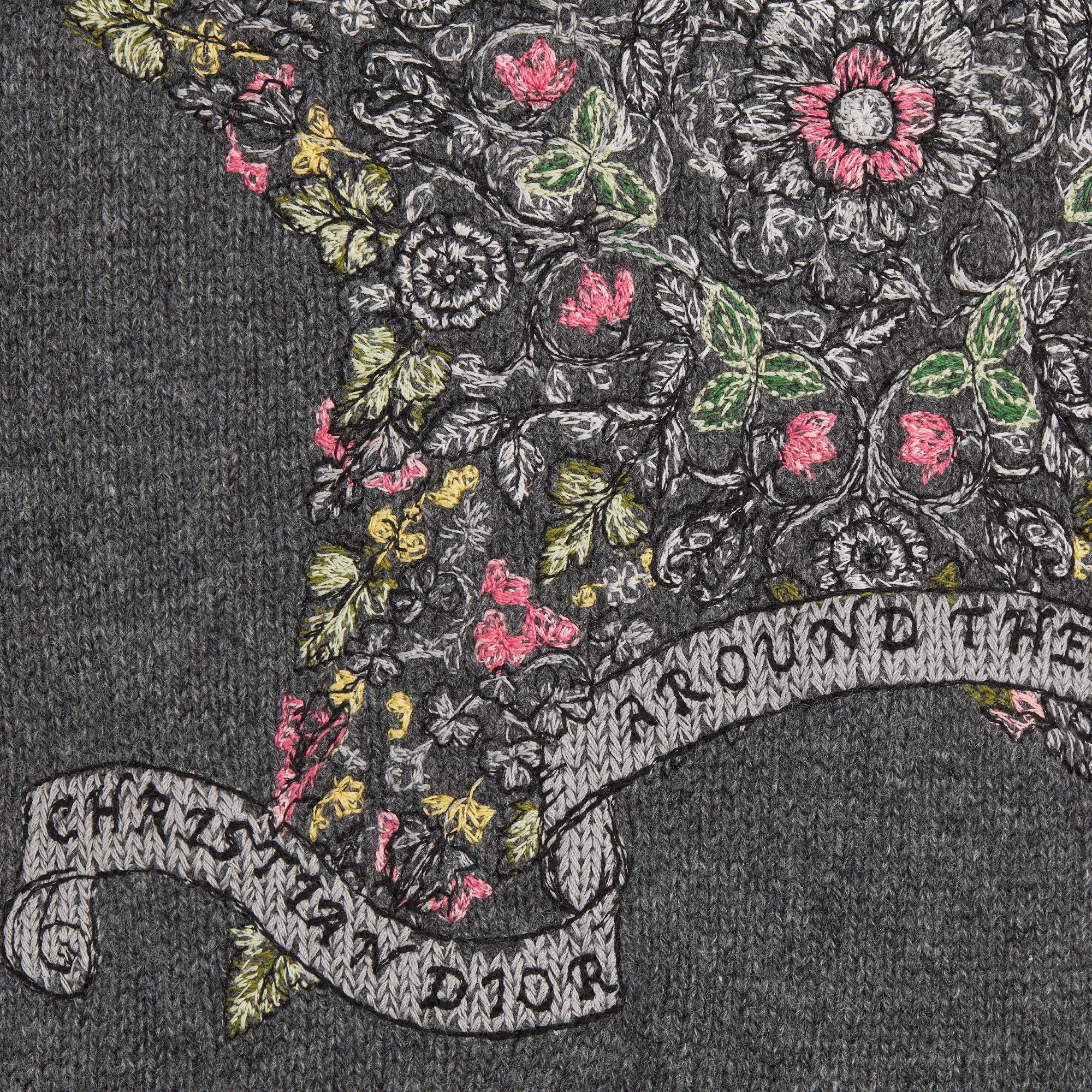 Embroidered Sweater Gray Cashmere Knit with Multicolor Dior Around the ...