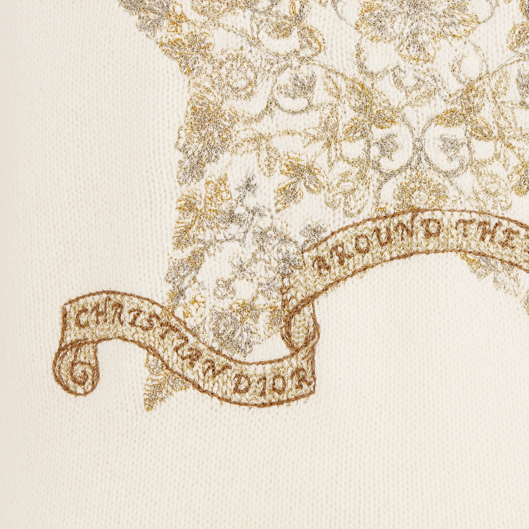 Embroidered Sweater Ecru Cashmere Knit with Gold-Tone Dior Around the ...