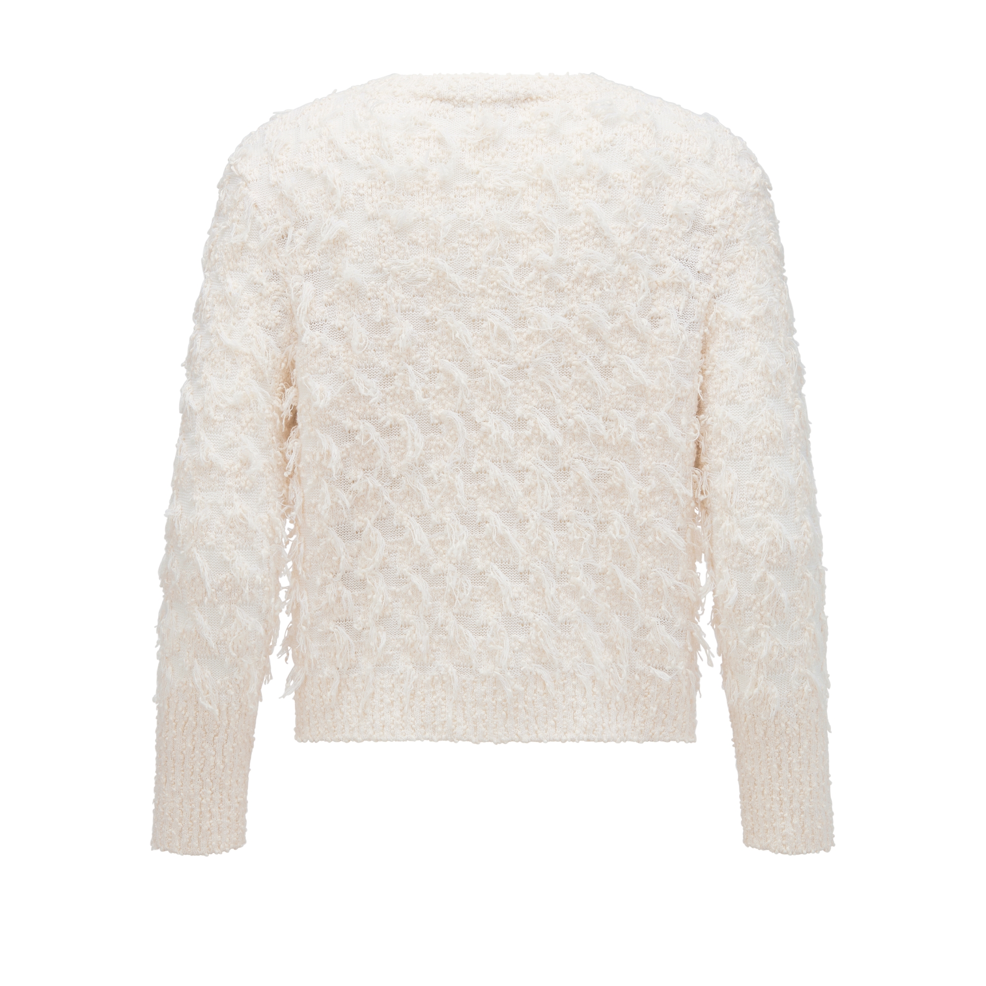 Twinset Ecru Blended Wool and Cotton Bouclé Knit with Houndstooth Motif ...