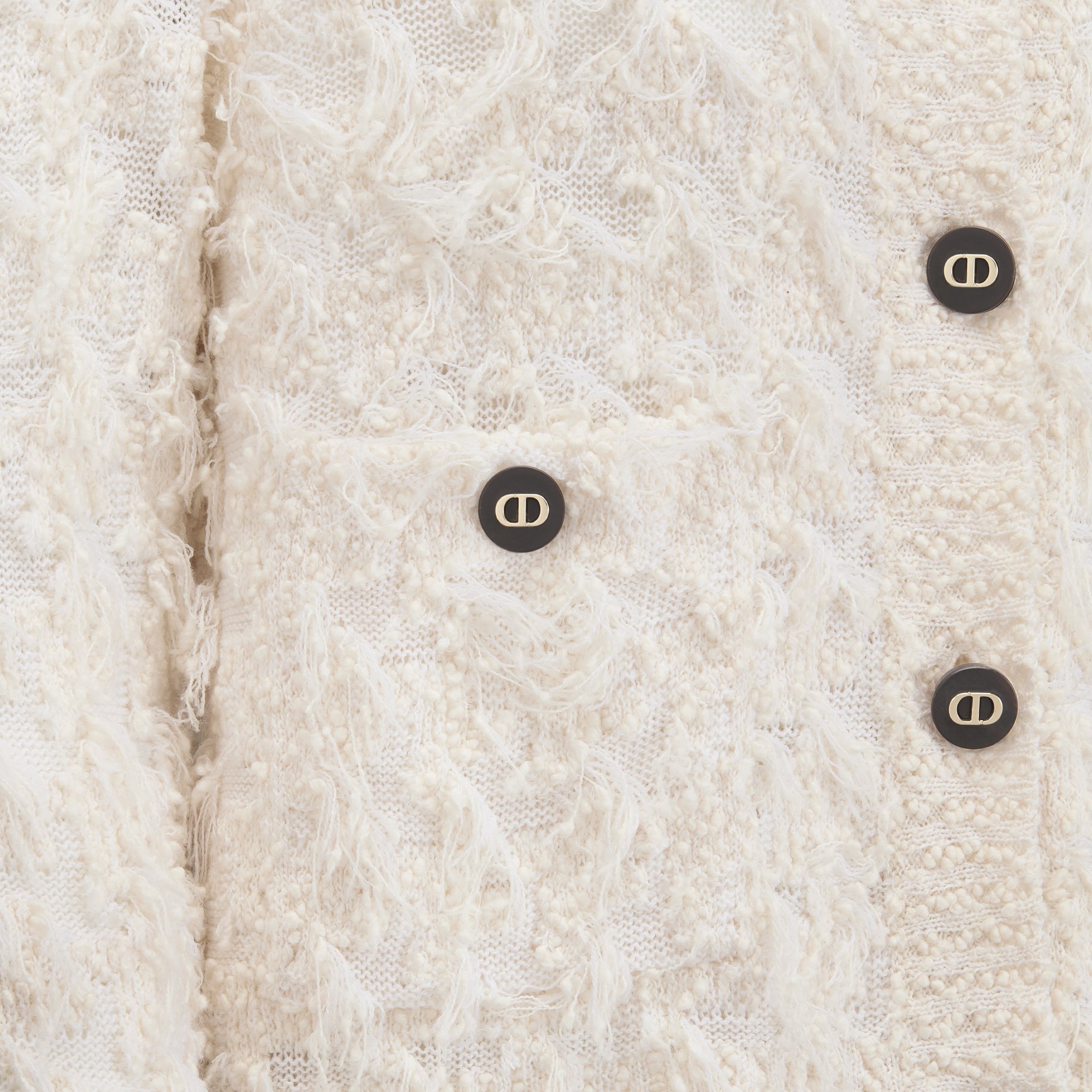 Twinset Ecru Blended Wool and Cotton Bouclé Knit with Houndstooth Motif ...