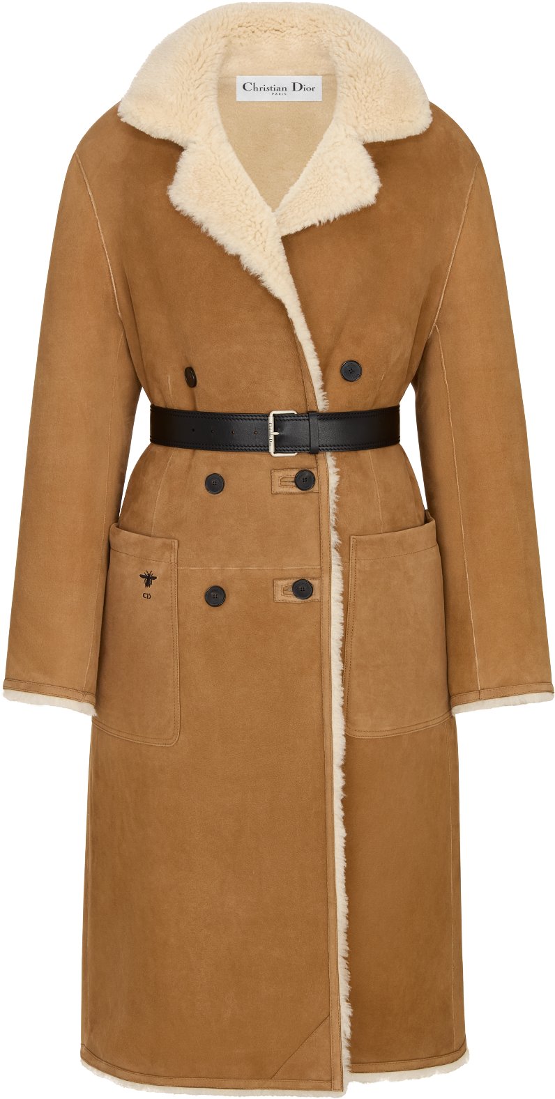 Belted Reversible Coat Beige Lambskin Shearling | DIOR