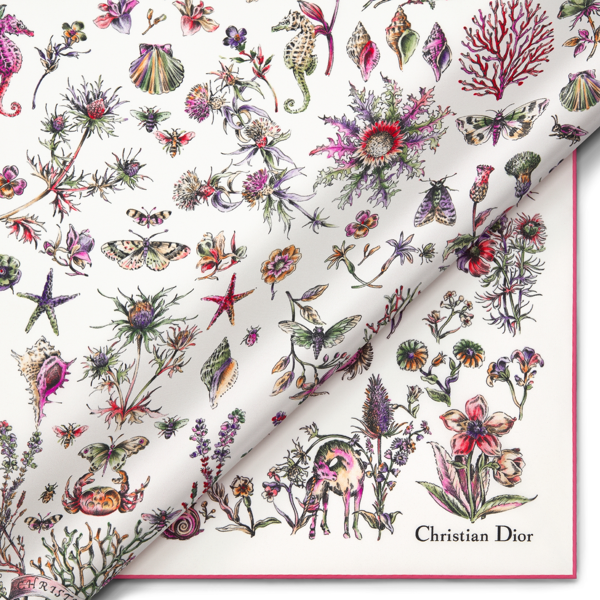 Dior Cabinet de Curiosités 70 Square Scarf Ivory and Pink Multicolor ...