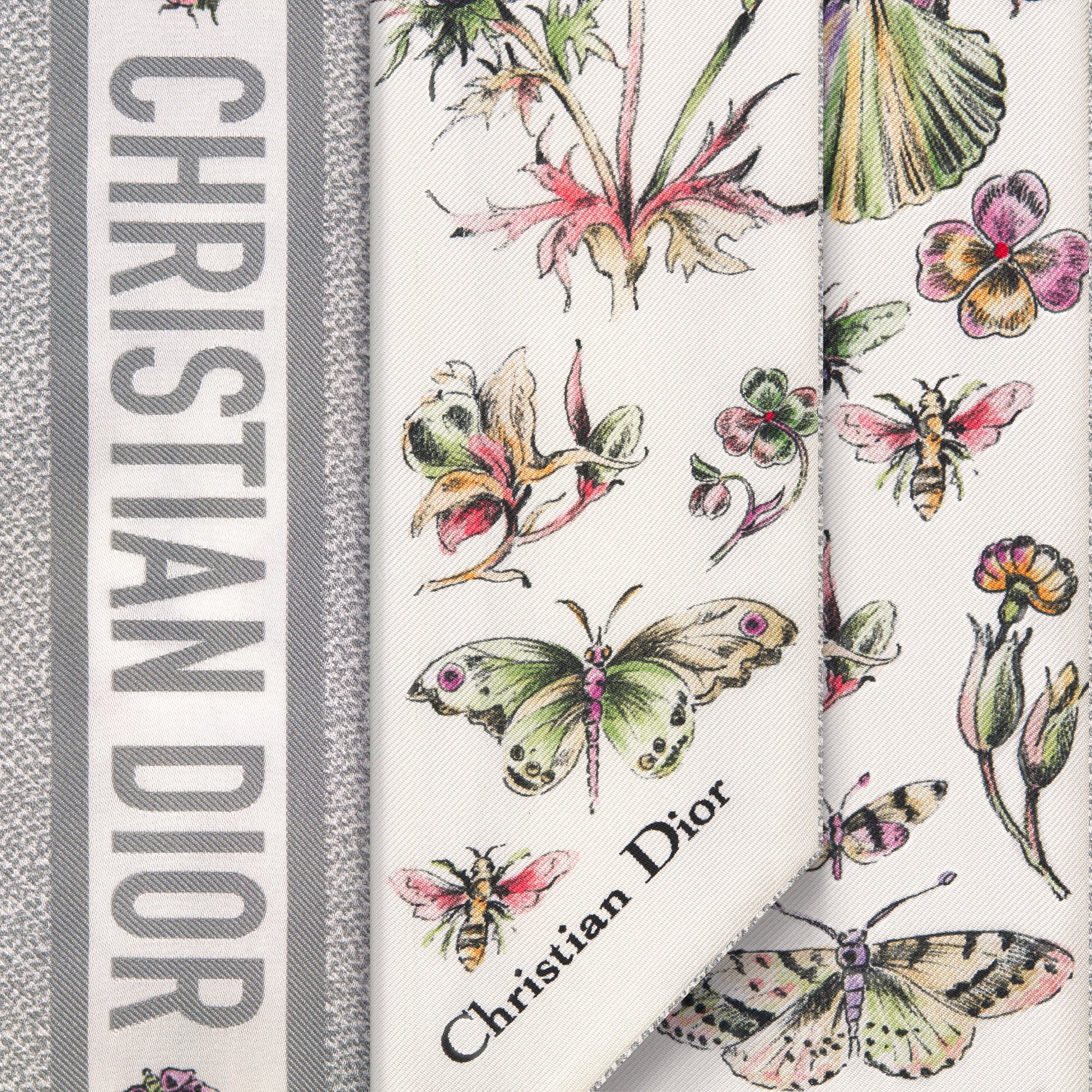 Dior Cabinet de Curiosités Mitzah Scarf Ivory and Gray Multicolor Silk ...