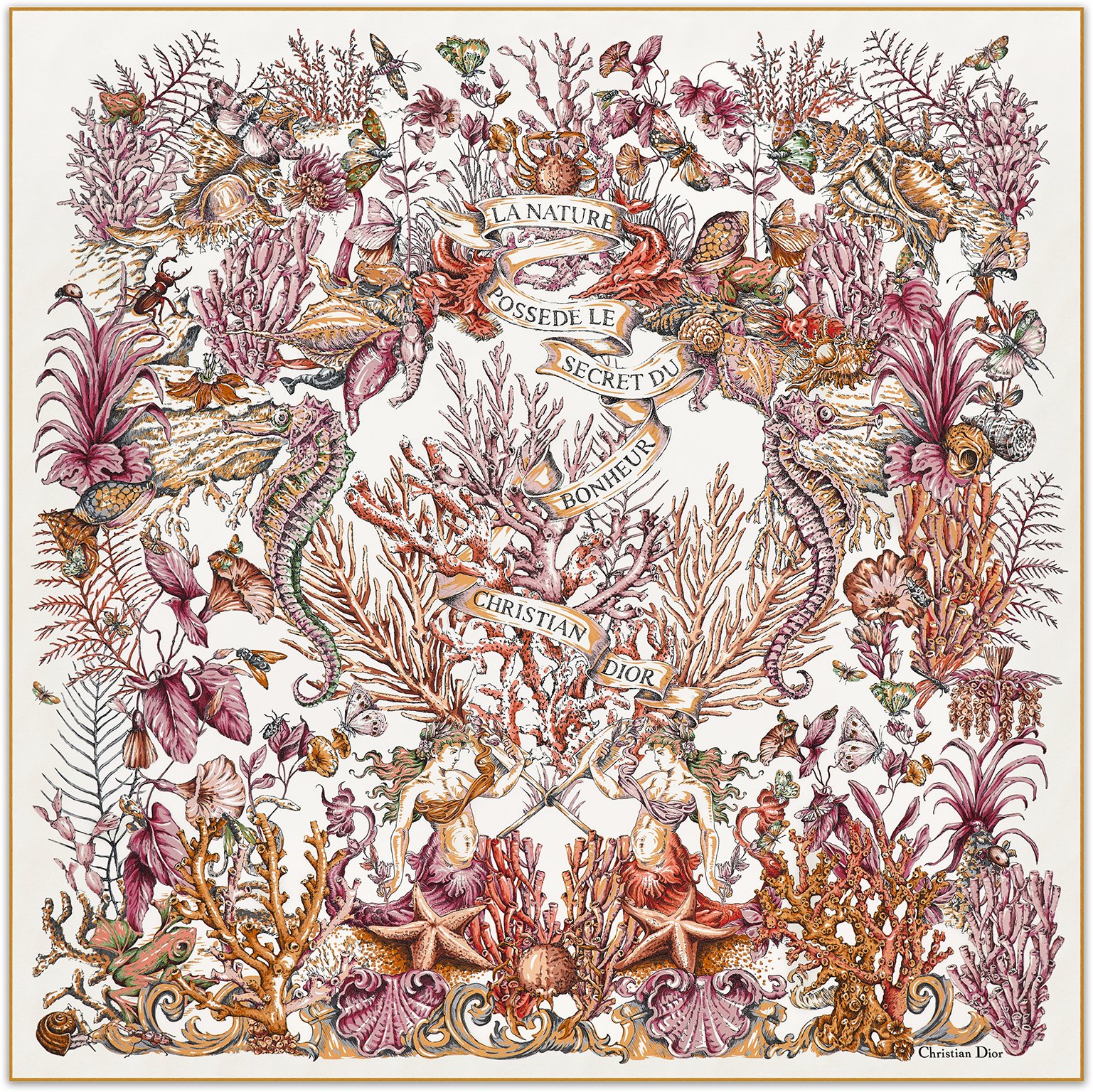 Квадратный платок Dior Cabinet de la Mer 90 Многоцветный шелковый твил ...