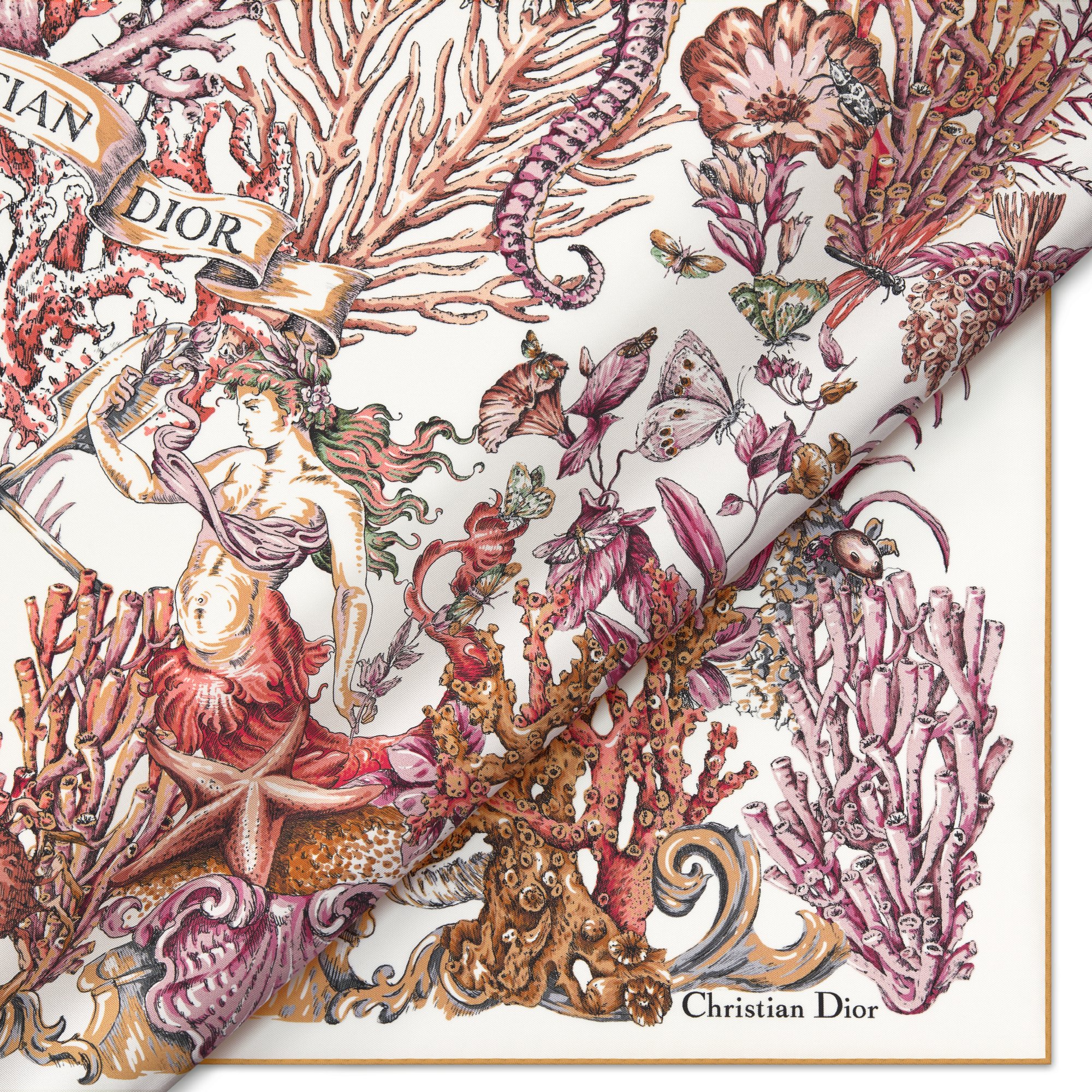 Vierkante Dior Cabinet de la Mer-sjaal (90 x 90 cm) Oranje en ...