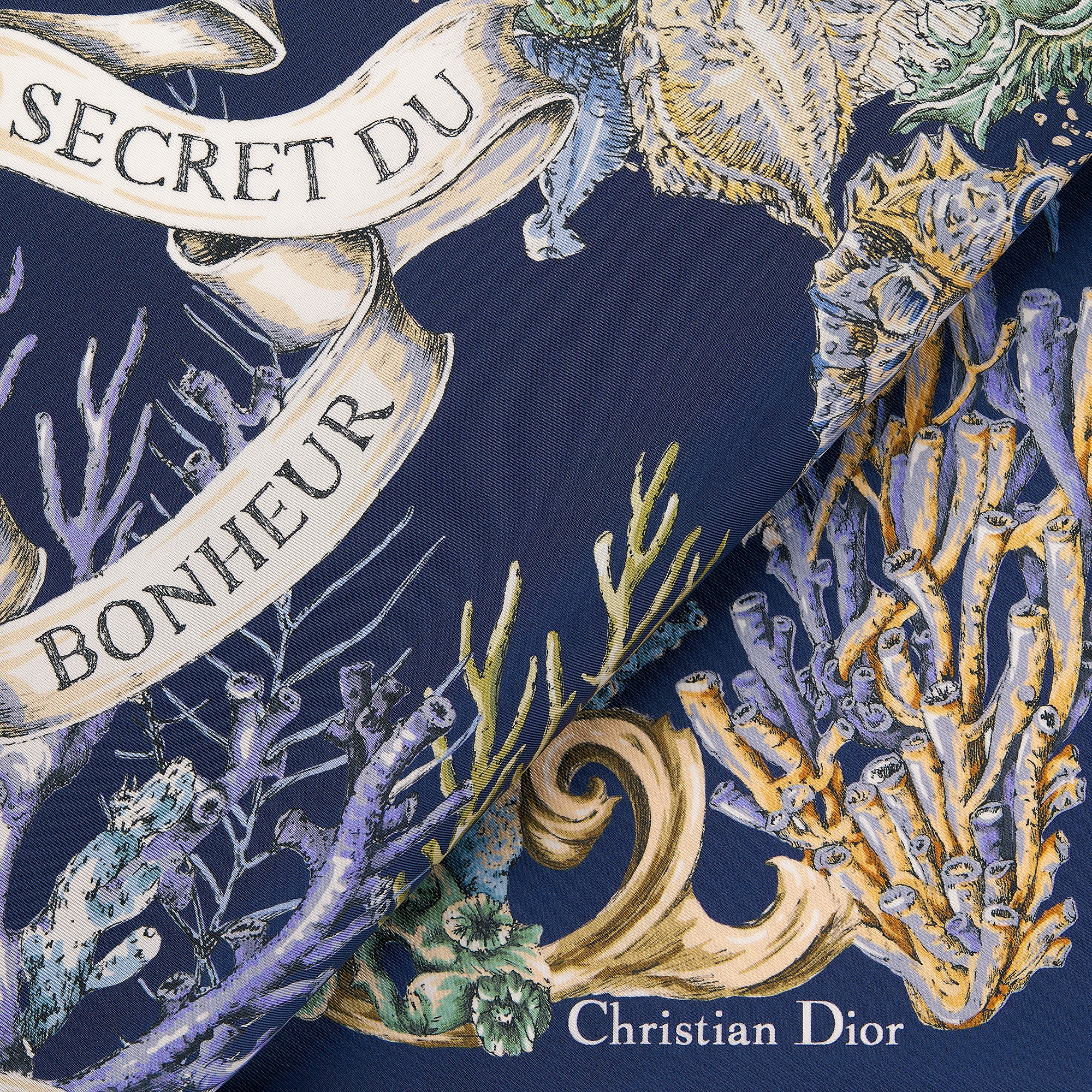 Lenço Dior Cabinet de la Mer 90 Twill de seda multicolorido em fundo ...