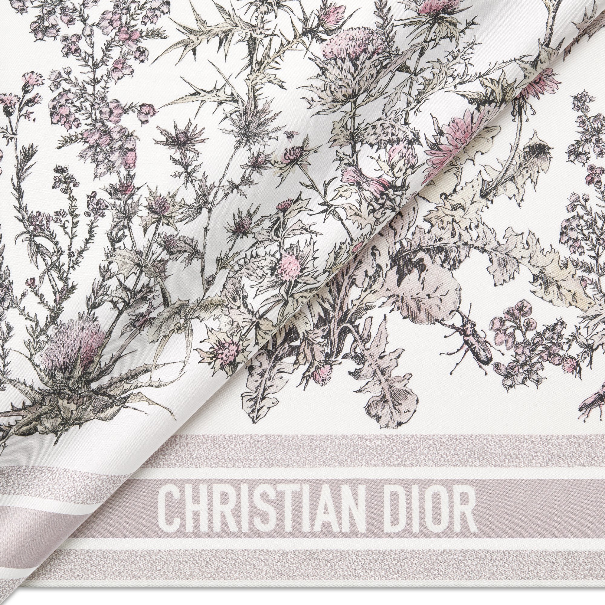 Dior Chardons 90 Square Scarf White and Powder Pink Silk Twill | DIOR