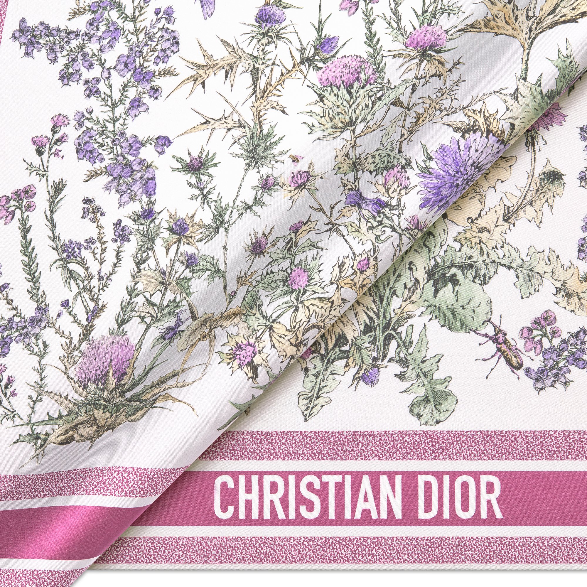 Quadratisches Dior Chardons 90 Tuch Seidentwill in Weiß, Lila und ...