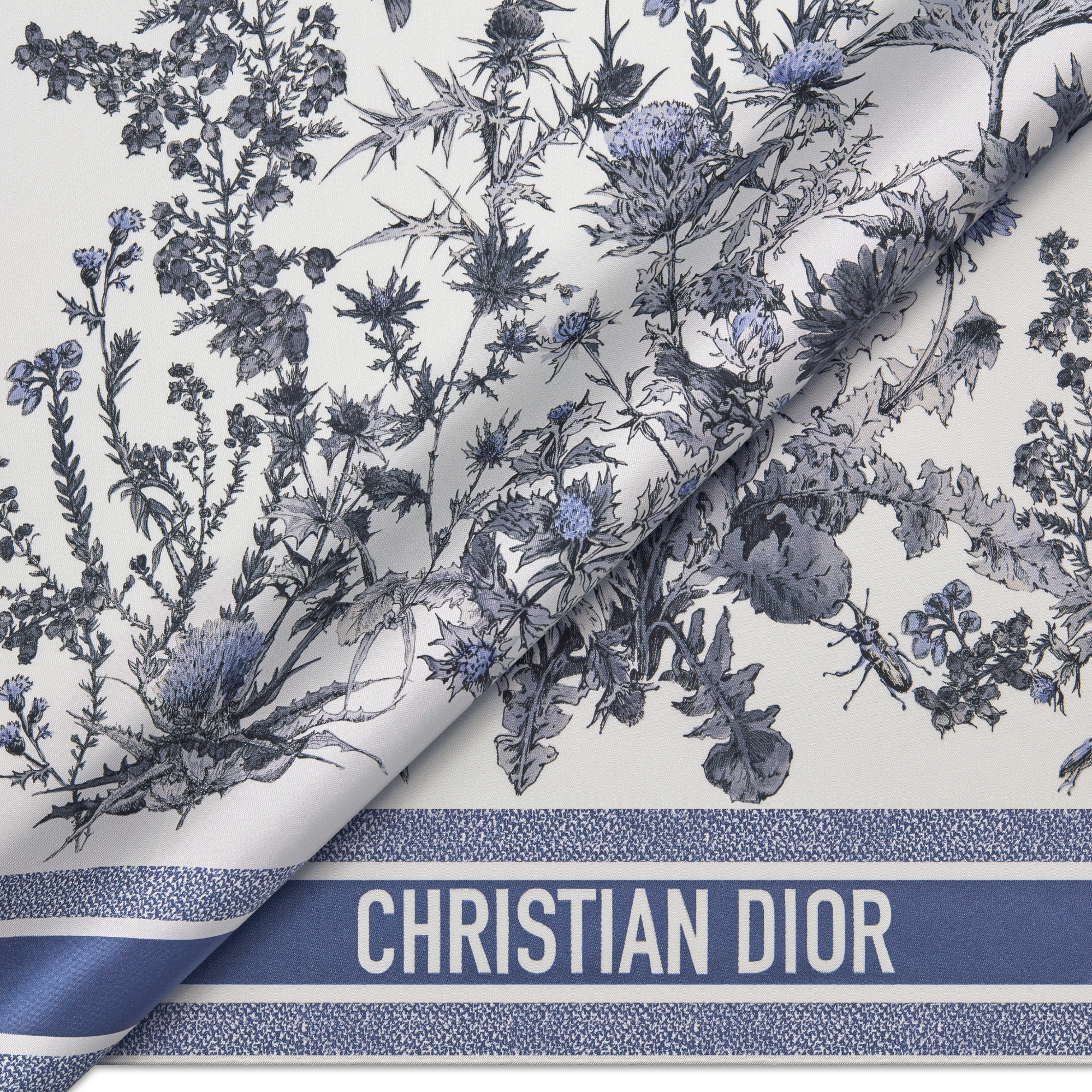 Dior Chardons 90 Square Scarf White and Blue Silk Twill | DIOR