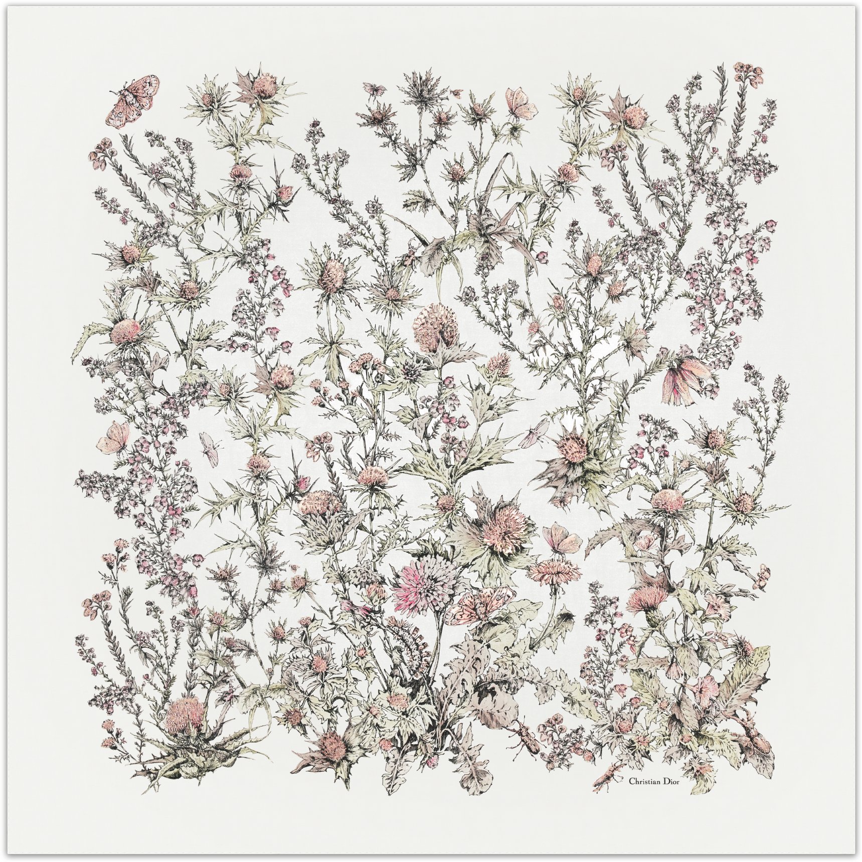 Dior Chardons 140 Square Scarf Ivory Silk Twill and Pink Metallic ...