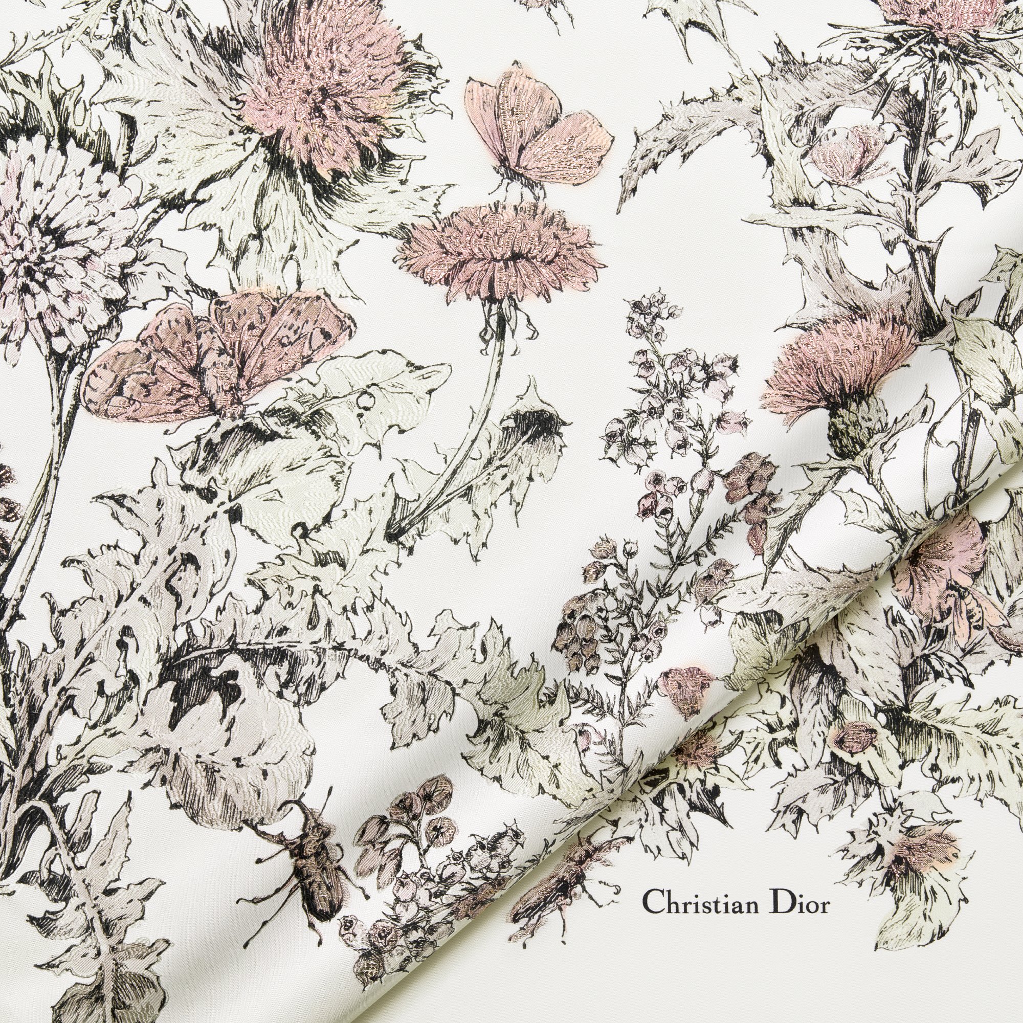 Dior Chardons 140 Square Scarf Ivory Silk Twill and Pink Metallic ...