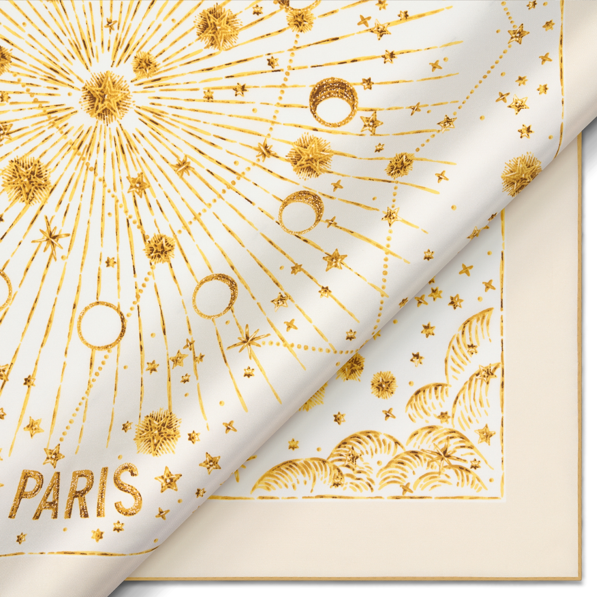 Quadratisches Dior Astral 70 Tuch Seidentwill in Weiß und Goldfarbe | DIOR
