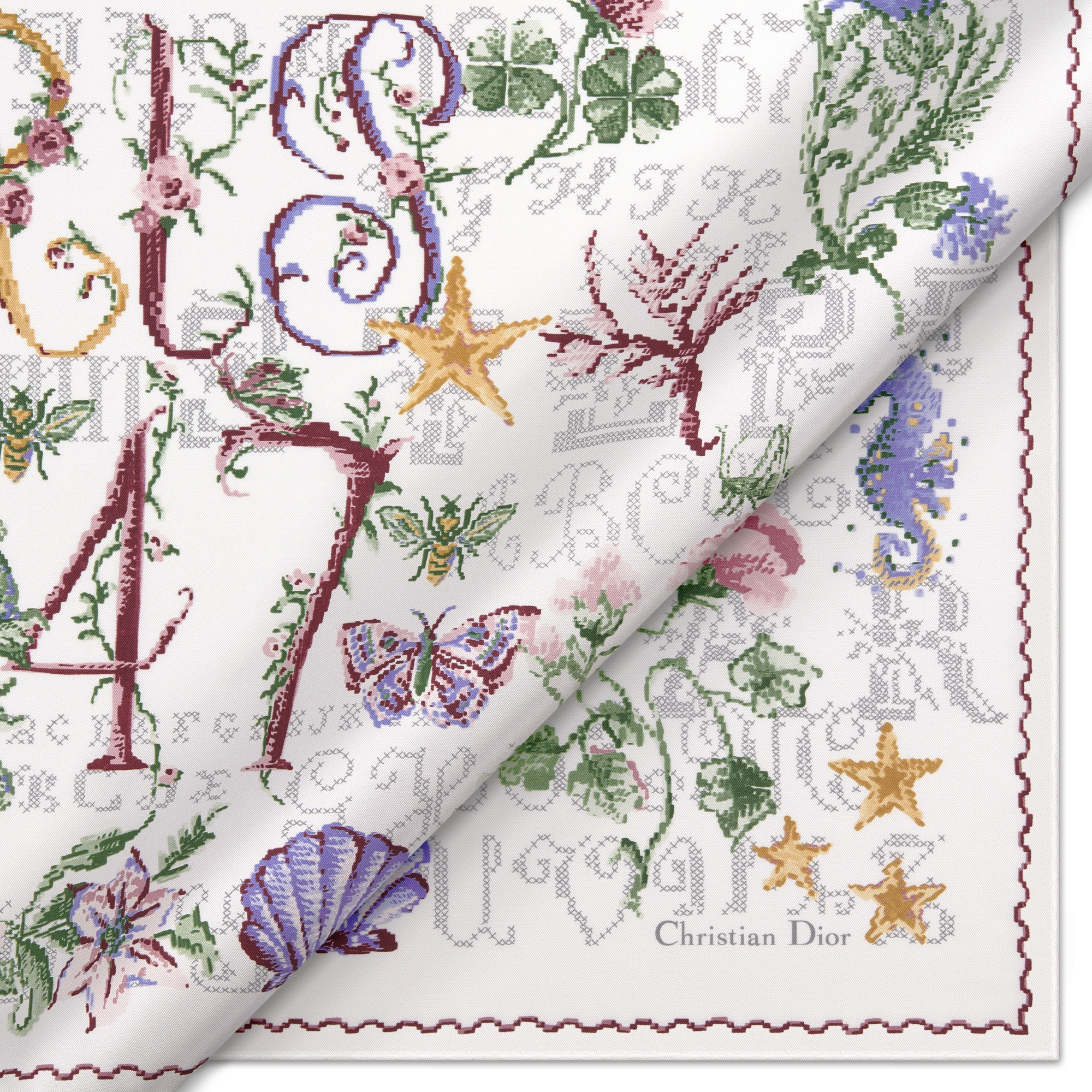 Foulard quadrato 90 Christian Dior 1947 Twill di seta color avorio ...