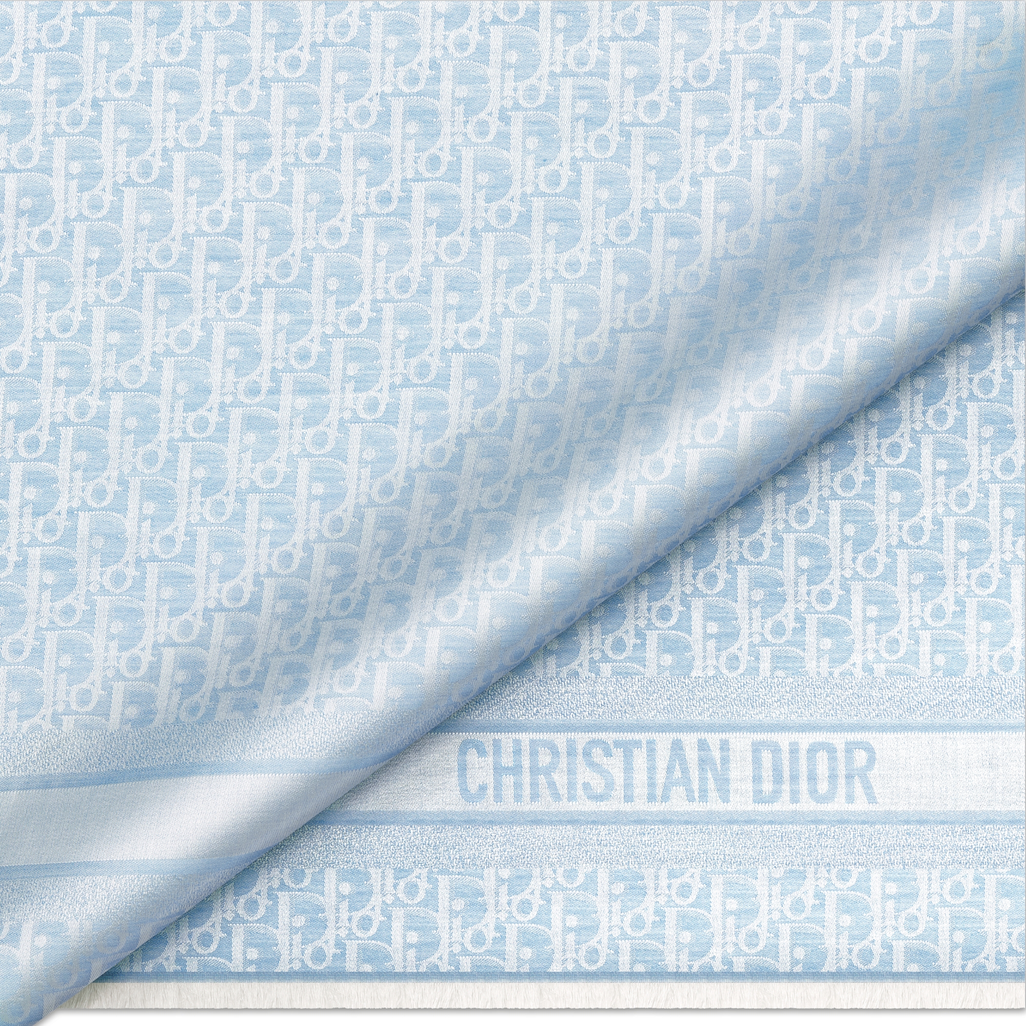 Dior Oblique Shawl Light Blue Silk, Wool and Cashmere | DIOR