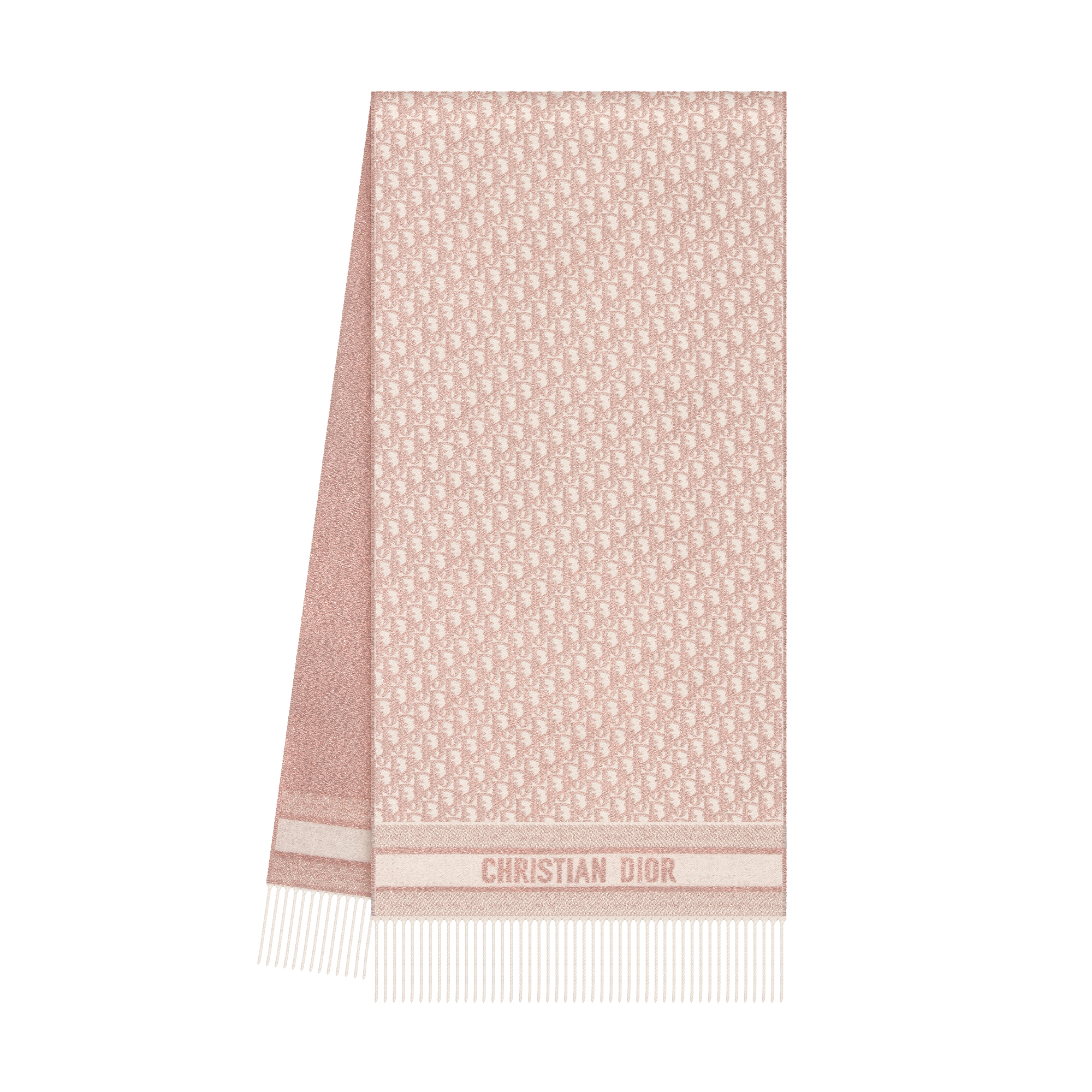 Dior Oblique Scarf Rose des Vents Pink Cashmere Blend and Metallic ...